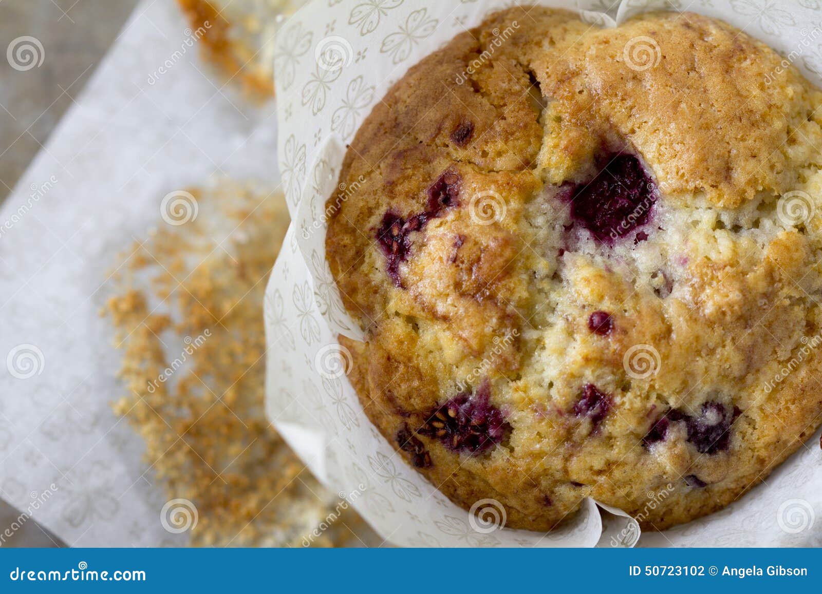 Raspberry Muffin from Above with Baking Cup Stock Photo - Image of ...
