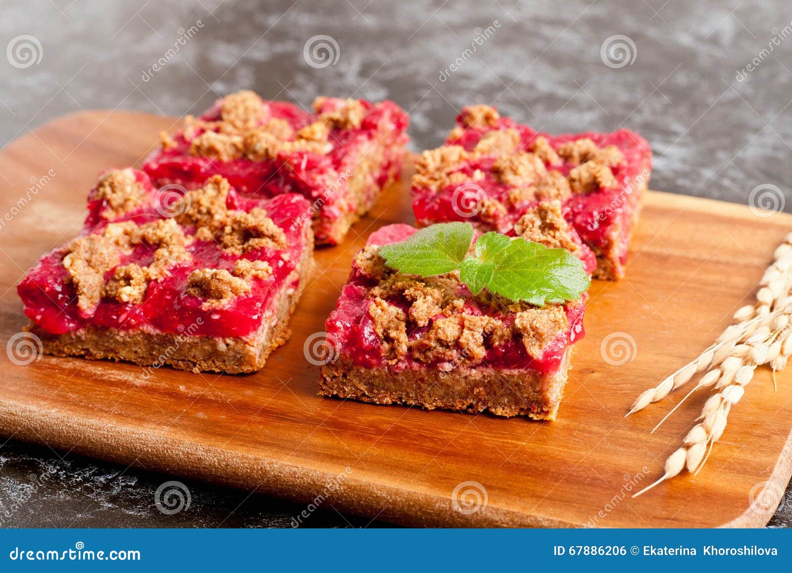 Raspberry Pie Bars, Decorated Mint Stock Photo - Image of crumble ...