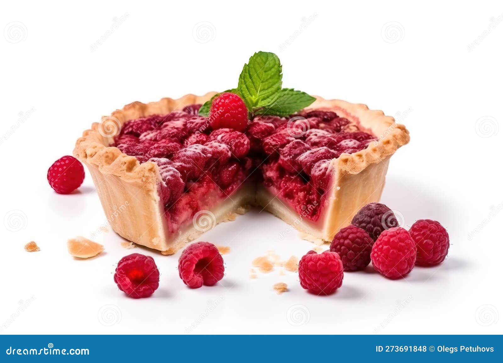 A Raspberry Pie with a Slice Cut Out of it and Some Raspberries ...