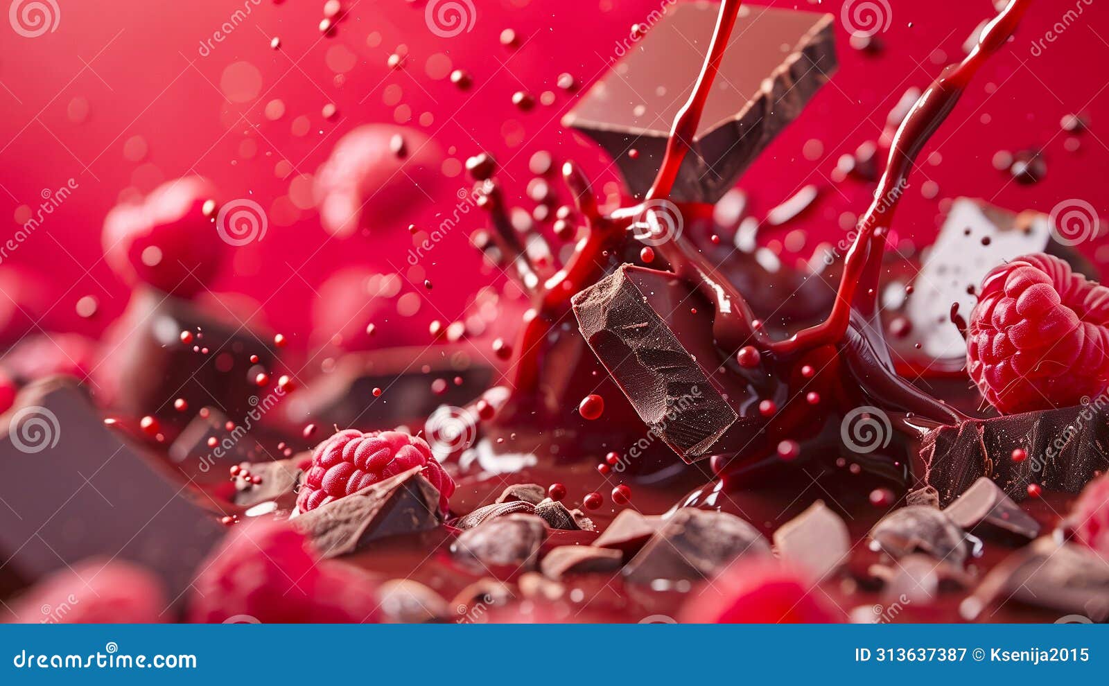 Raspberry with Pieces and Splashes of Chocolate Stock Illustration ...