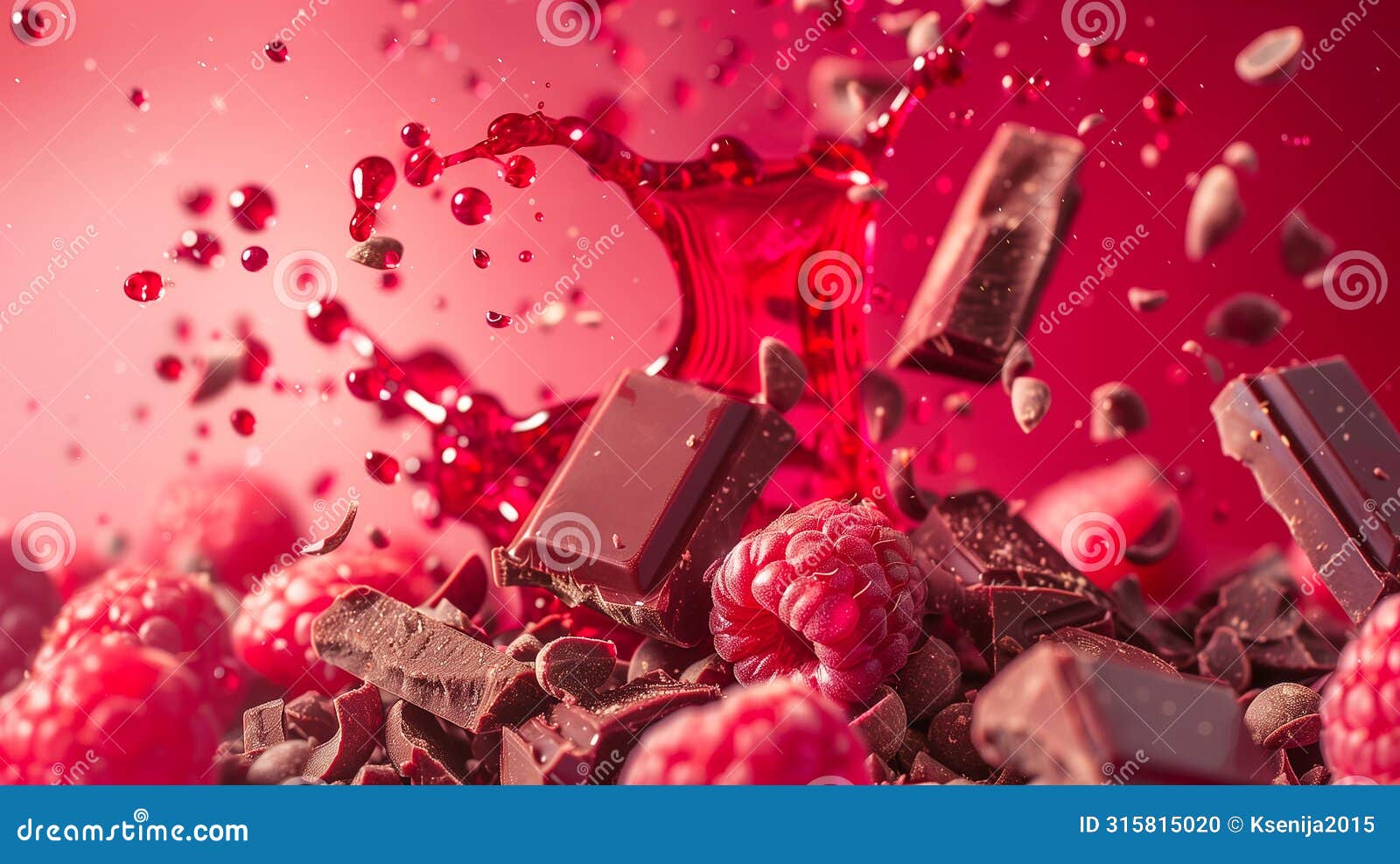 Raspberry with Pieces and Splashes of Chocolate Stock Illustration ...