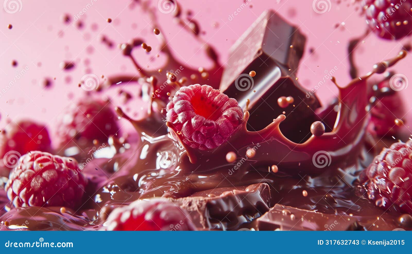 Raspberry with Pieces and Splashes of Chocolate Stock Illustration ...