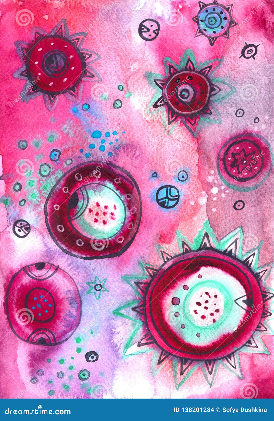 Raspberry Pink Abstract Background. Watercolor. Raster. Stock ...