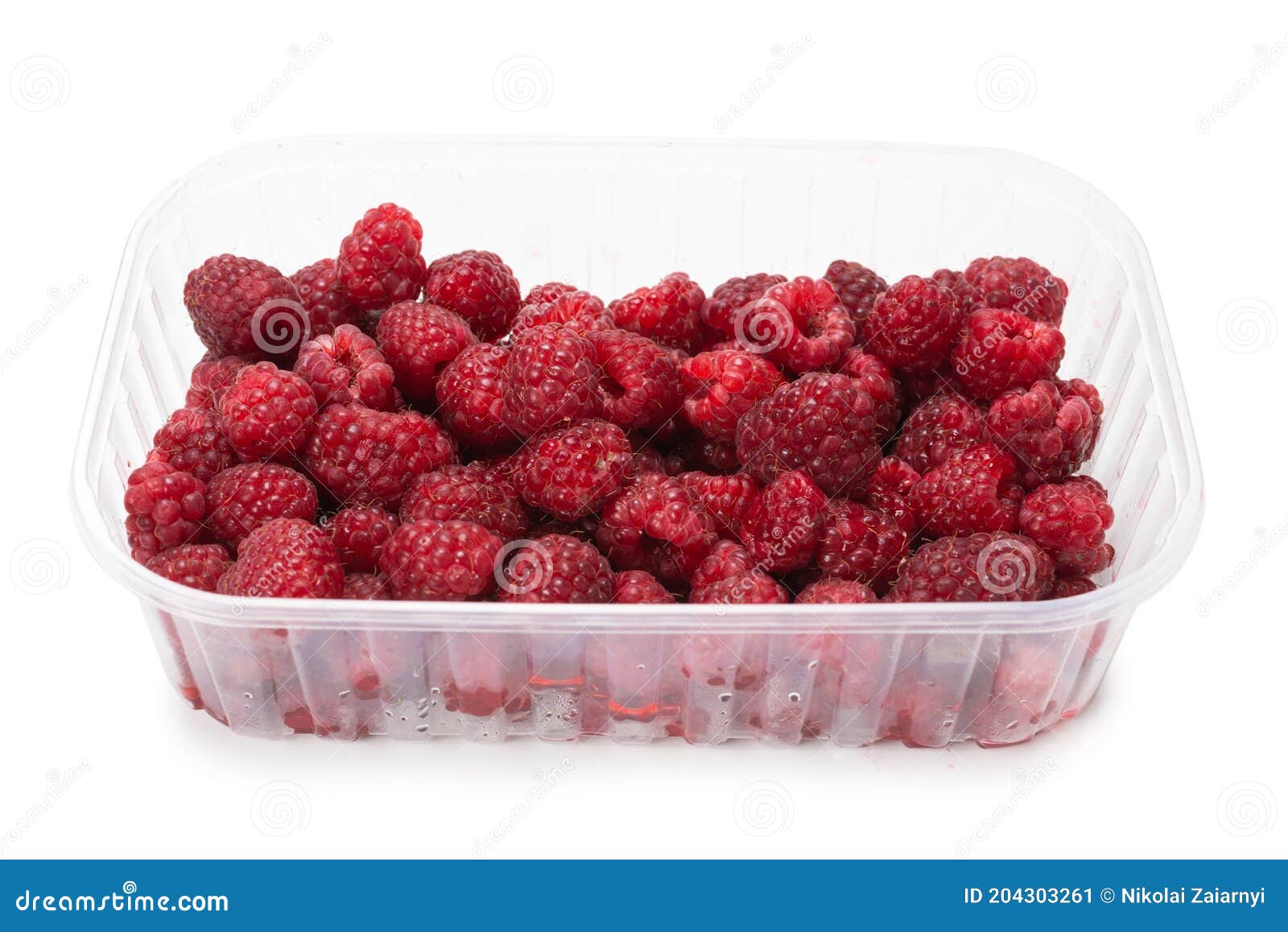 Raspberry in Plastic Container Isolated on White Background Stock Image ...