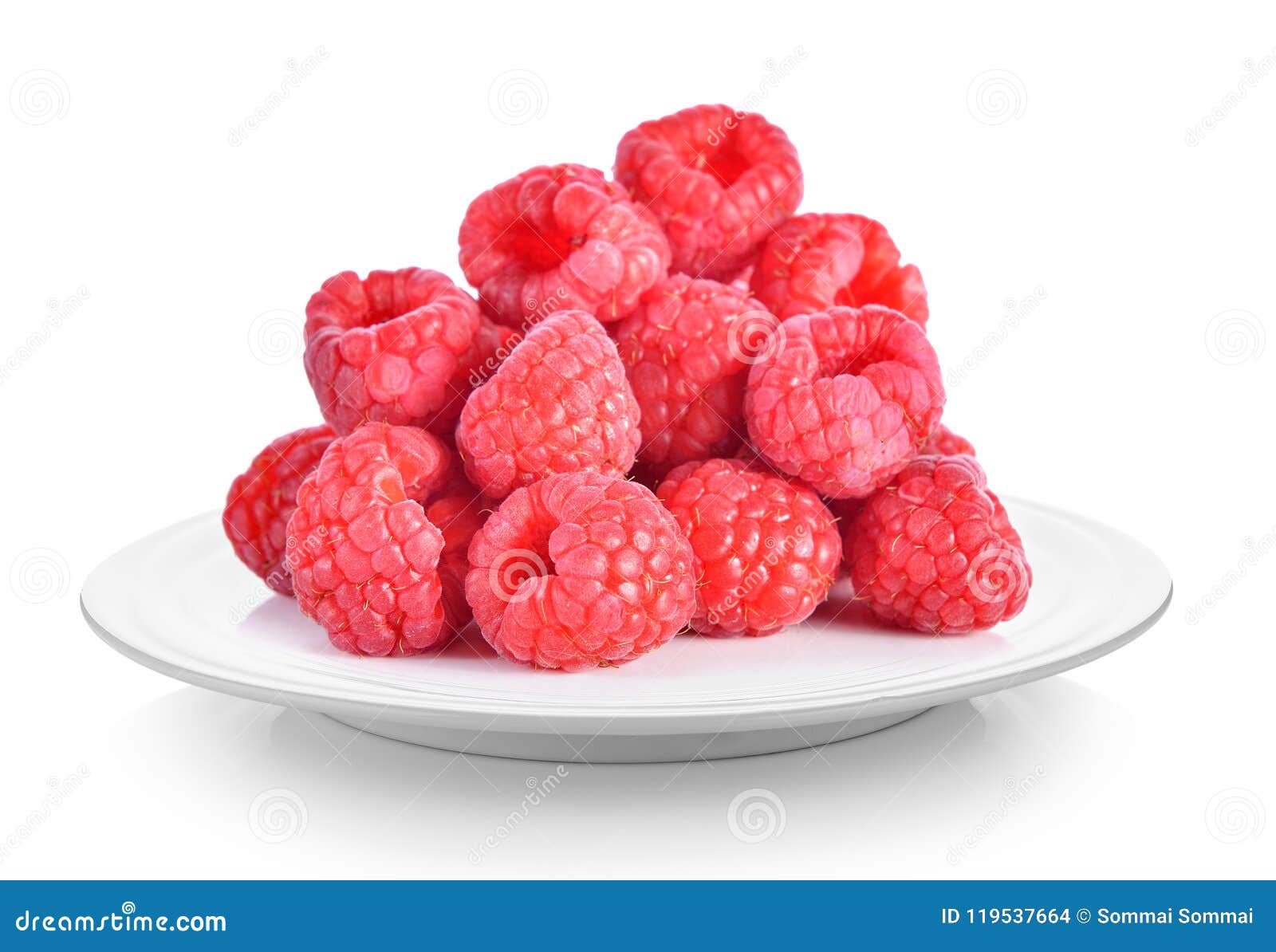 Raspberry in Plate on White Background Stock Photo - Image of food ...