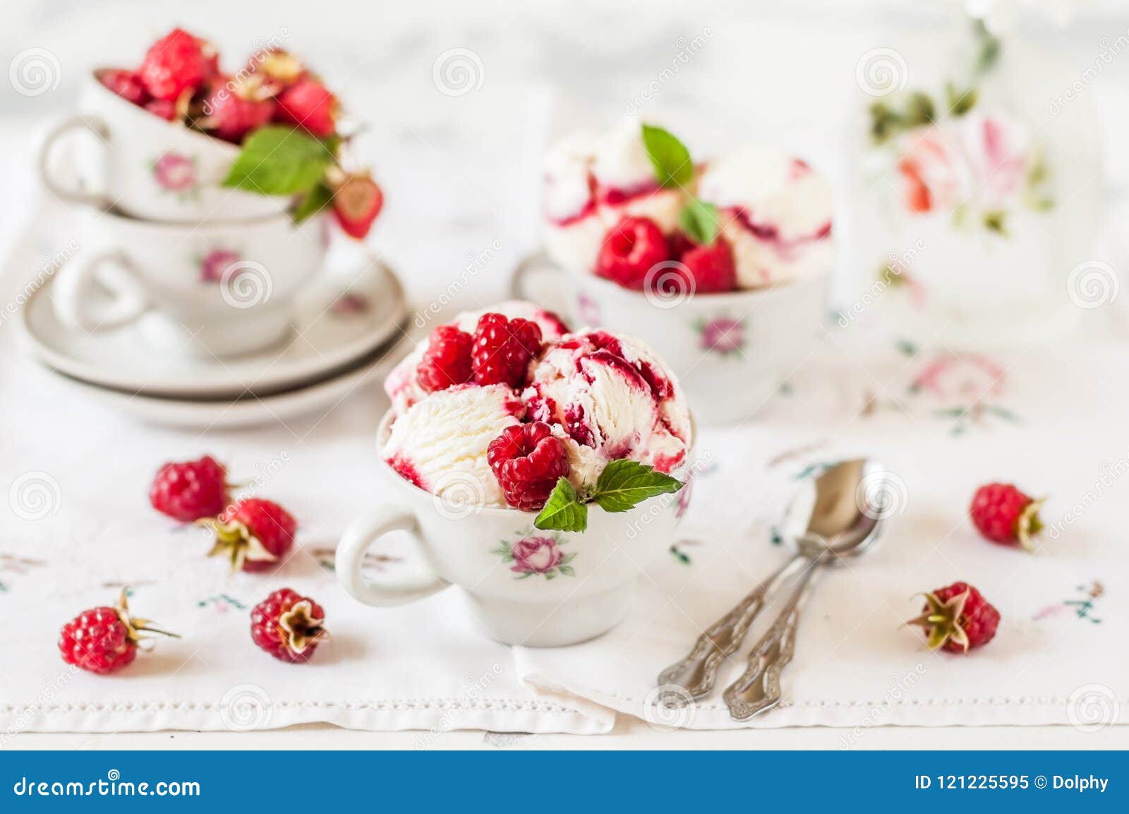 Raspberry Ripple Ice Cream stock image. Image of portion - 121225595