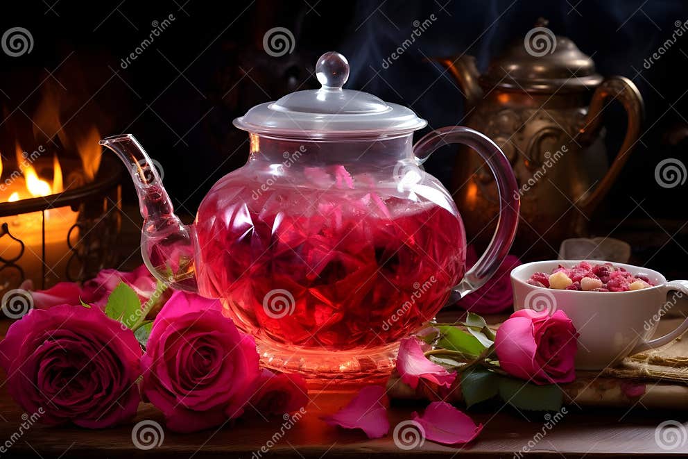 Raspberry Rose Tea, a Fragrant and Romantic Infusion Stock Illustration - Illustration of light ...