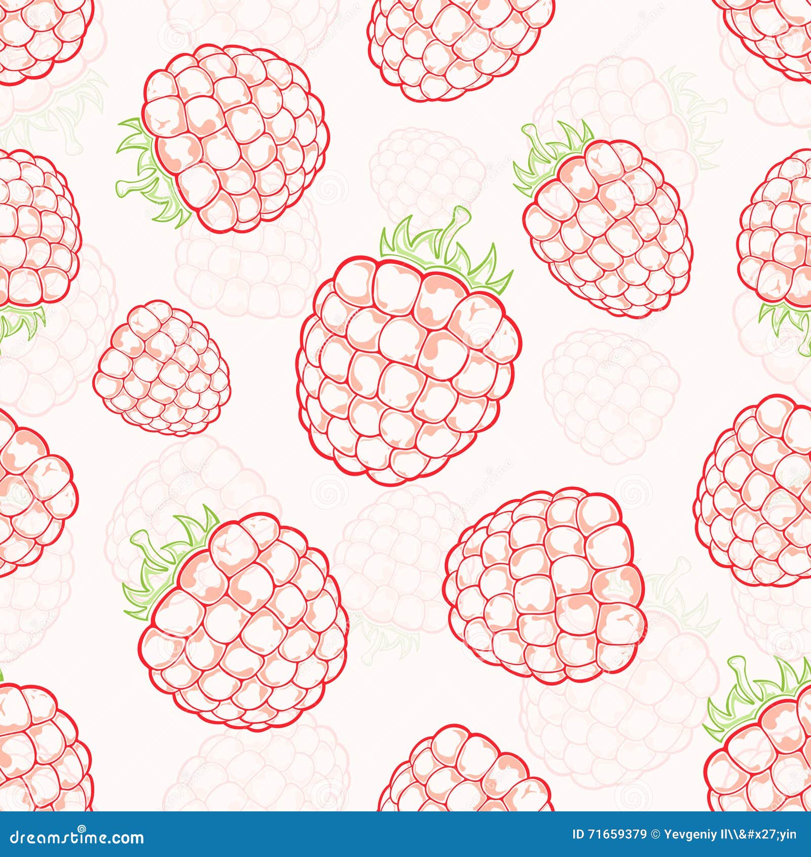 Raspberry Seamless Pattern. Vector Drawing. Isolated Berry Sketc ...