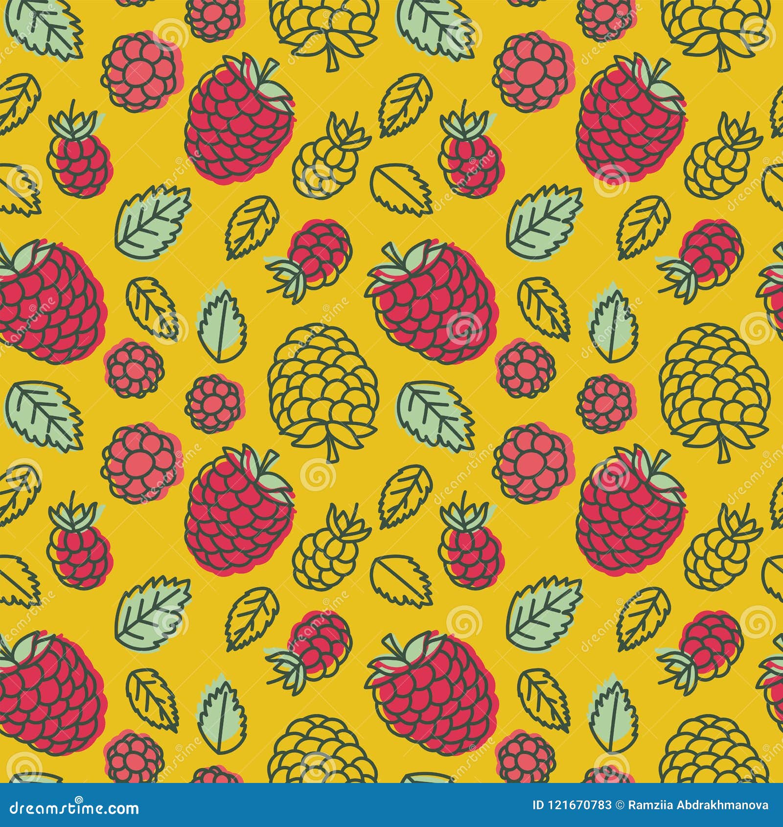 Raspberry Seamless Pattern. Hand Drawn Fresh Berry Stock Vector ...