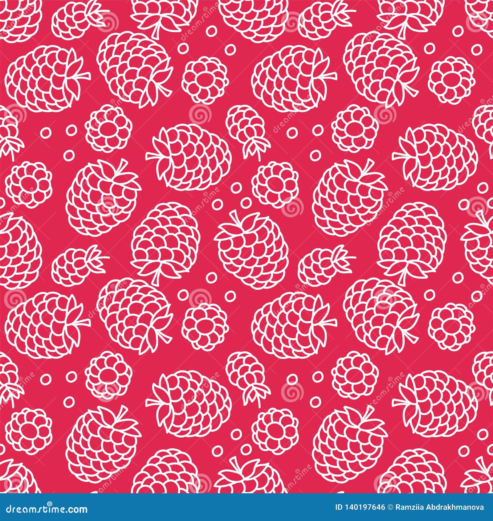 Raspberry Seamless Pattern. Hand Drawn Fresh Fruit. Vector Sketch Background. Color Doodle ...