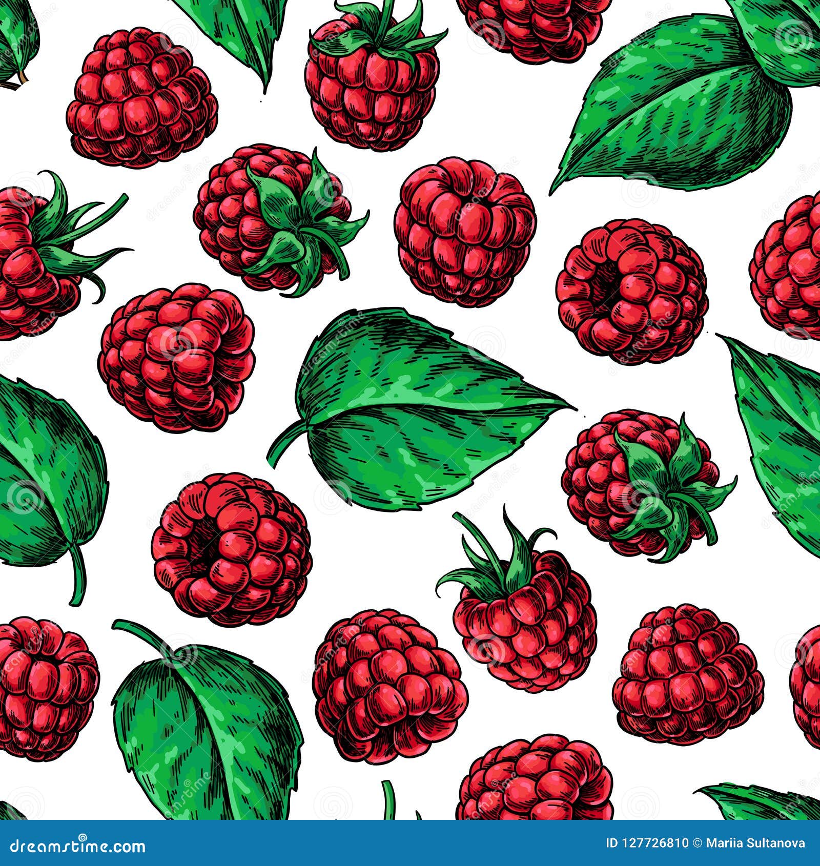 Raspberry Seamless Pattern. Vector Drawing Stock Vector - Illustration ...