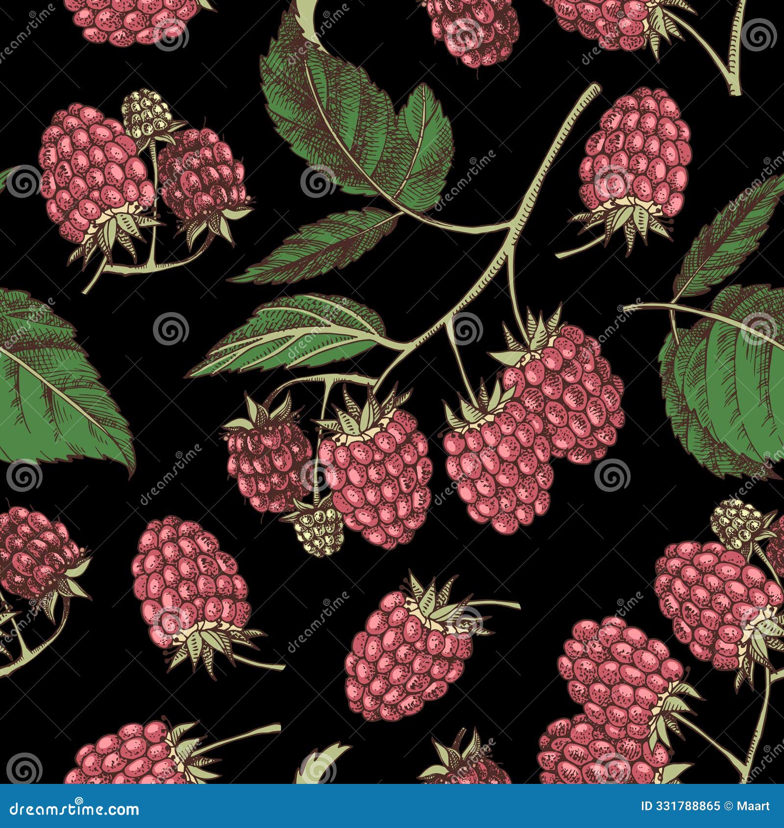 Raspberry Seamless Pattern Vector Illustration Stock Vector ...