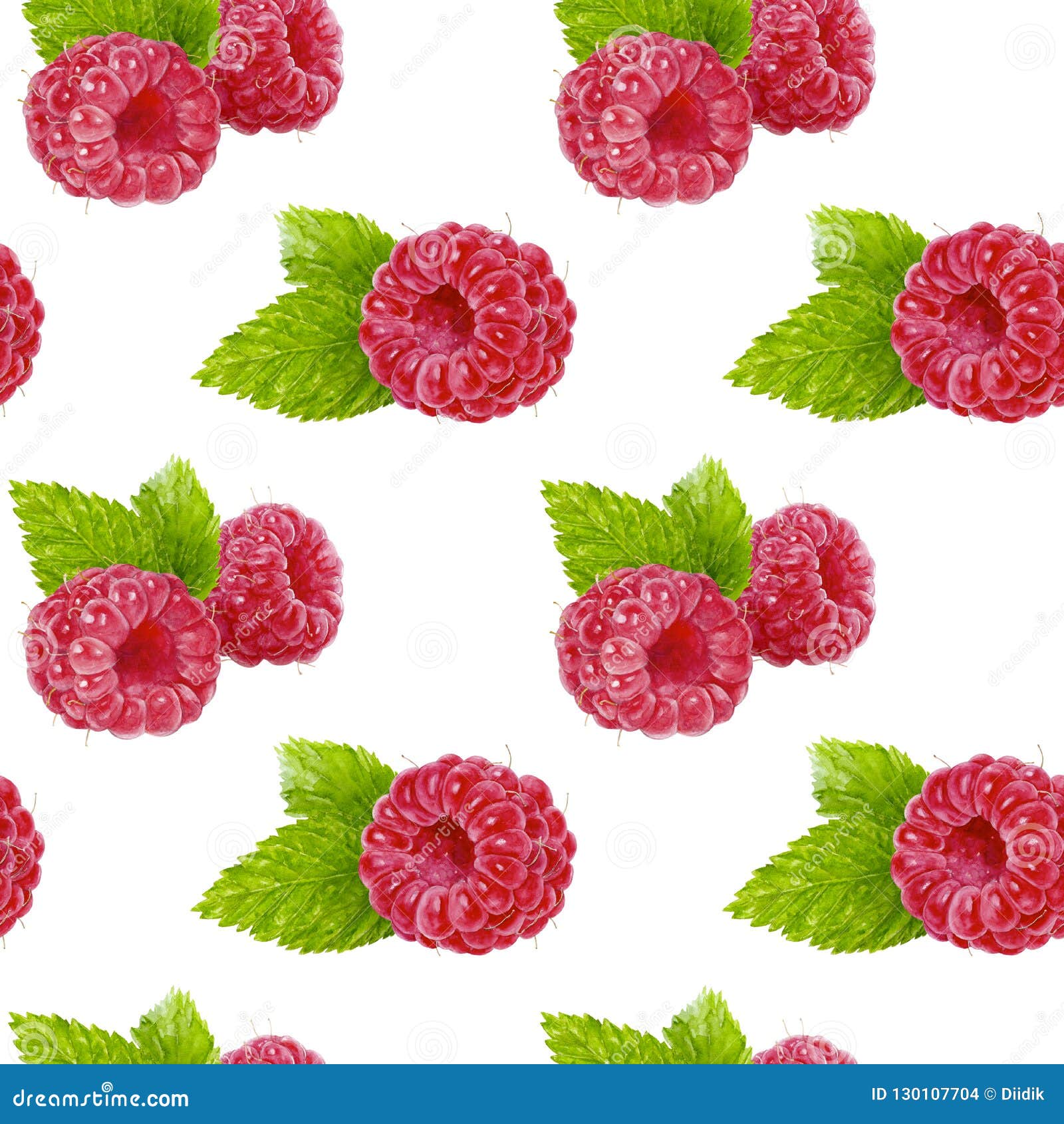 Raspberry Seamless Pattern Watercolor Illustration Isolated on White ...