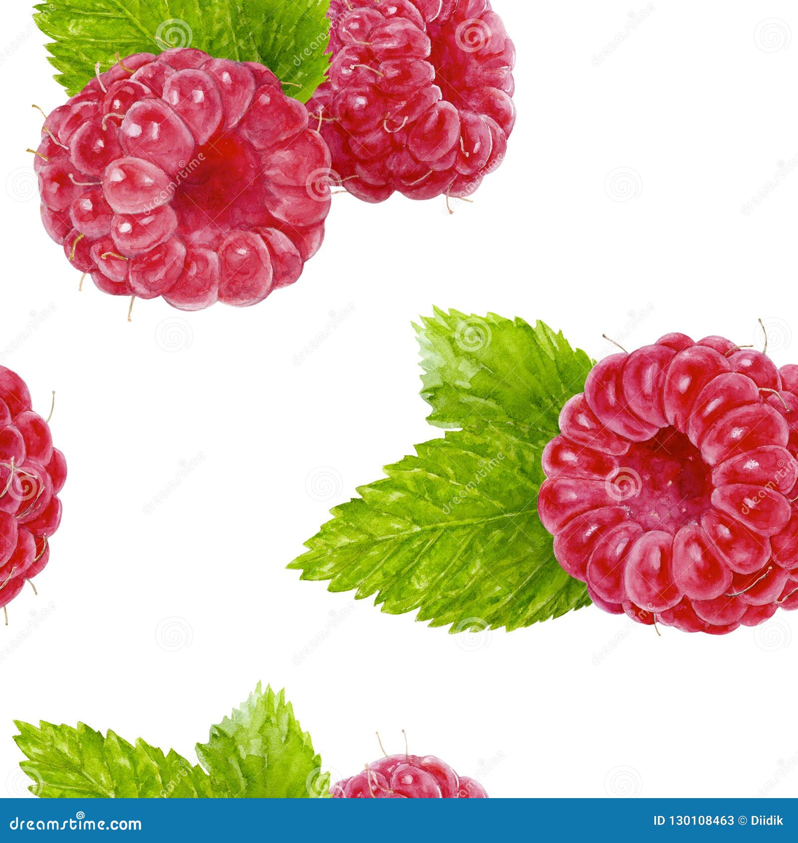 Raspberry Seamless Pattern Watercolor Illustration Isolated on White ...
