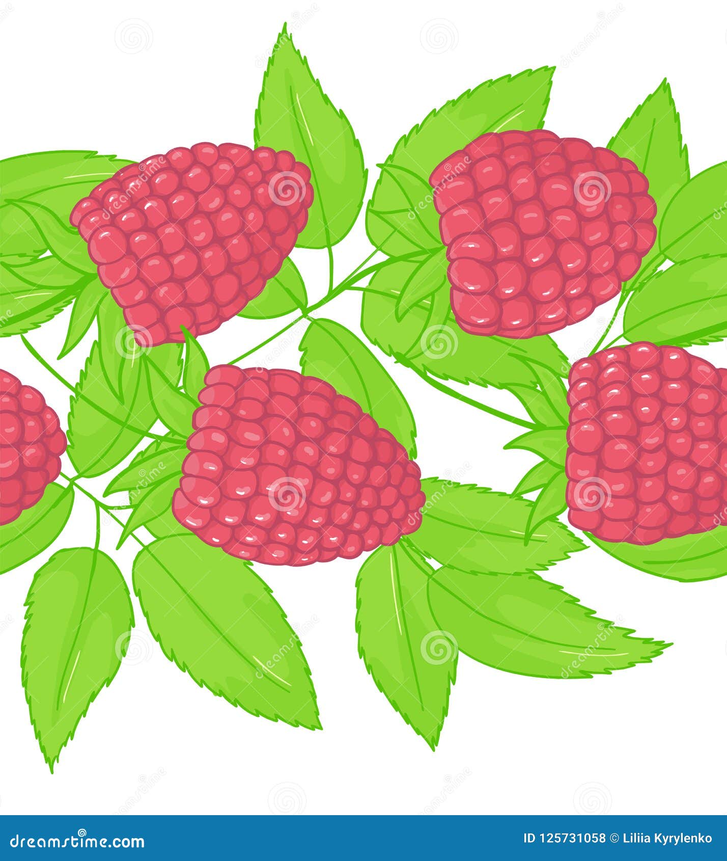 Raspberry Seamless Patterns. Endless Ornament Twig of Forest Plant ...