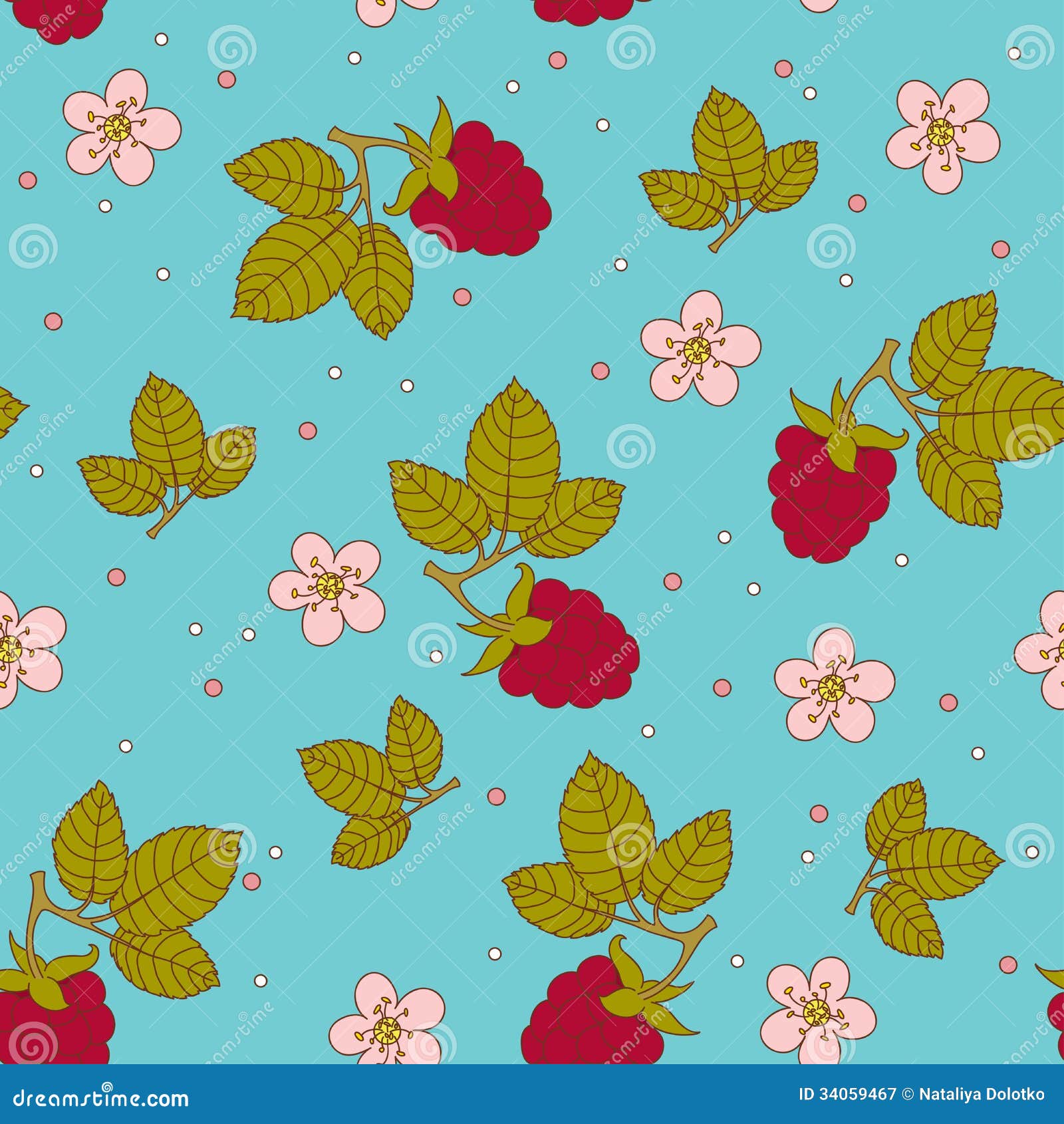 Raspberry Seamless Pattern. Vector Drawing. Isolated Berry Branc ...