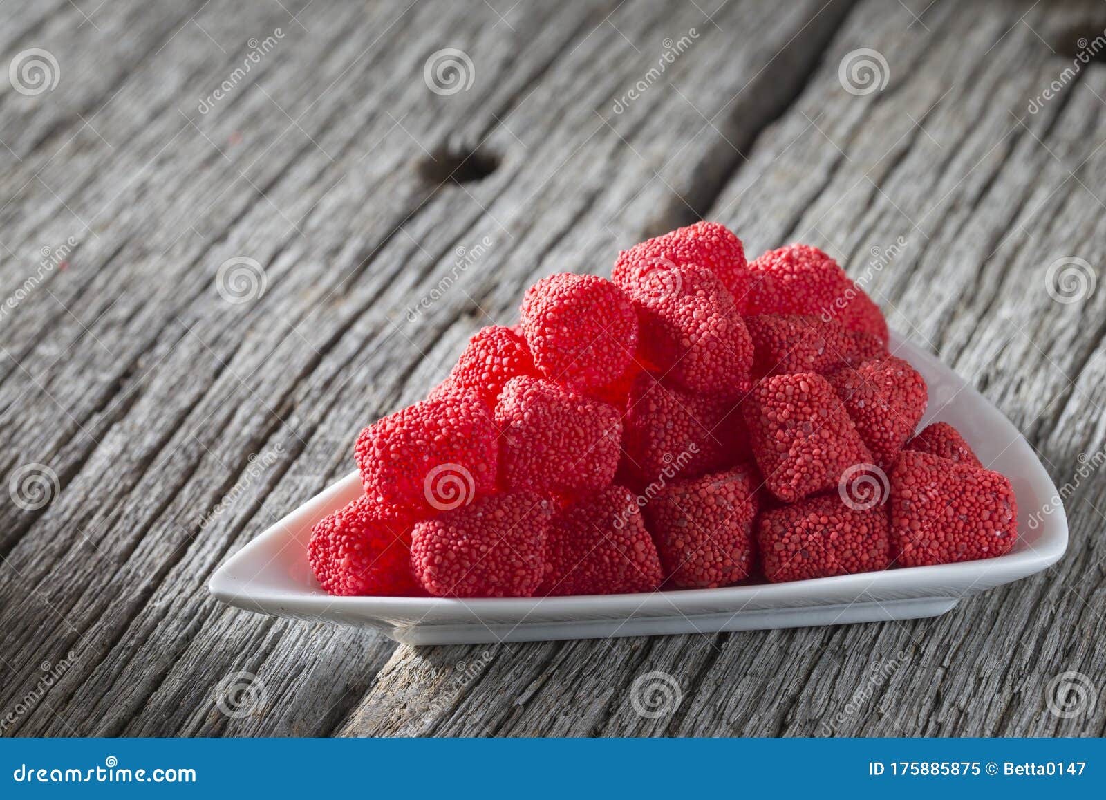 Raspberry Shaped Sweets on Plate on Wood Stock Image - Image of healthy ...