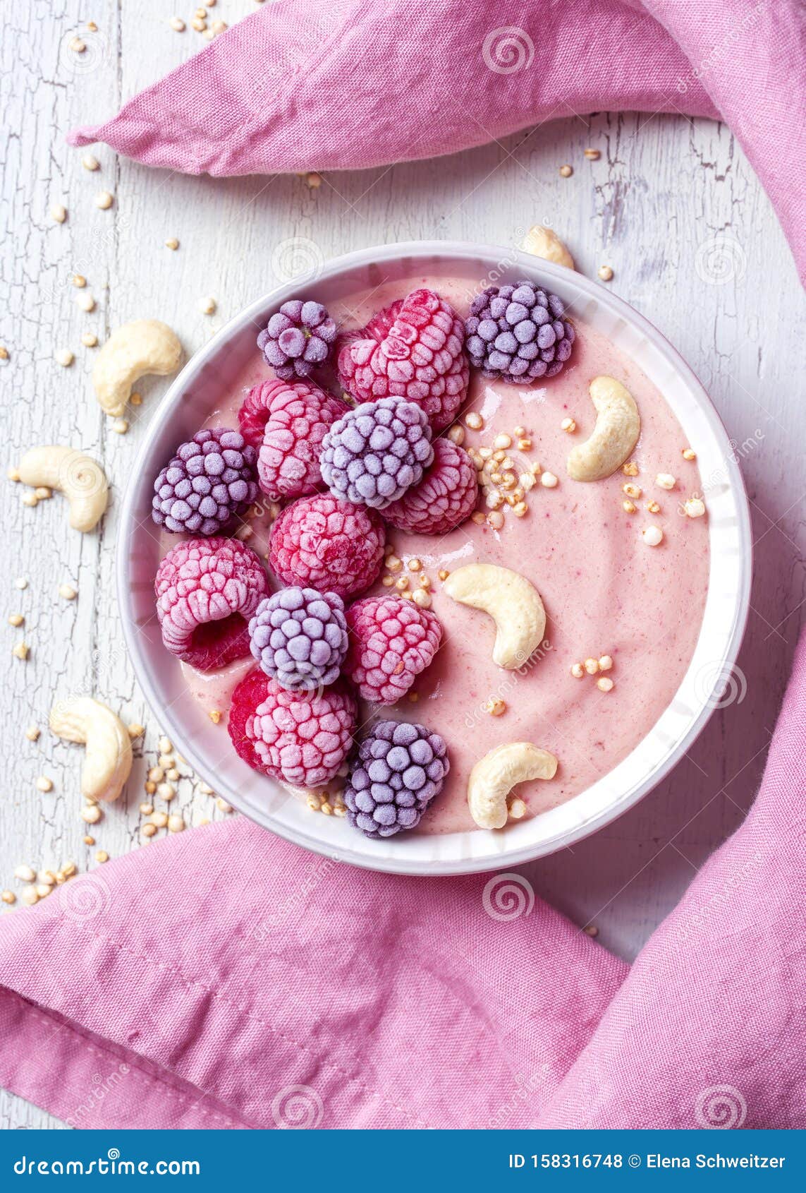 Raspberry smoothie bowl stock photo. Image of pudding - 158316748