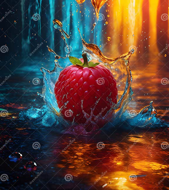 Raspberry splash stock illustration. Illustration of food - 293206524