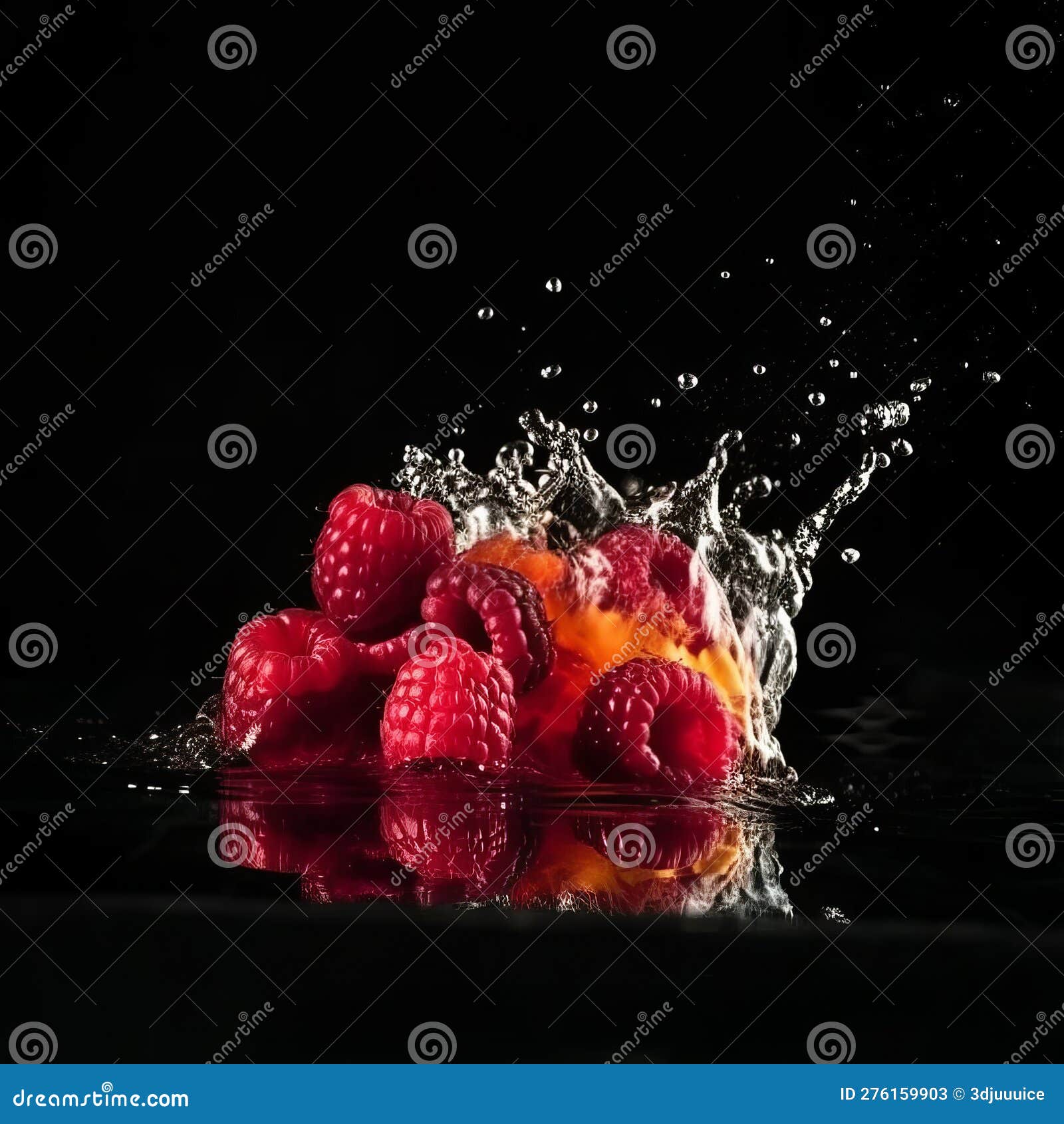 Raspberry in the Splash of Water on Isolated Black Background. Stock ...