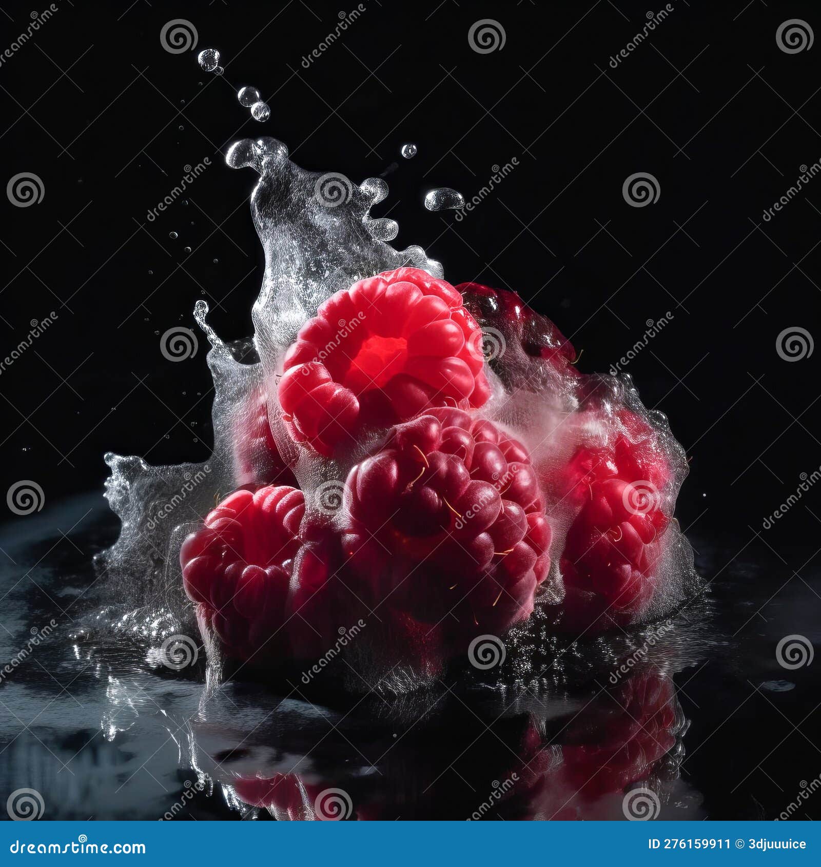 Raspberry in the Splash of Water on Isolated Black Background. Stock ...