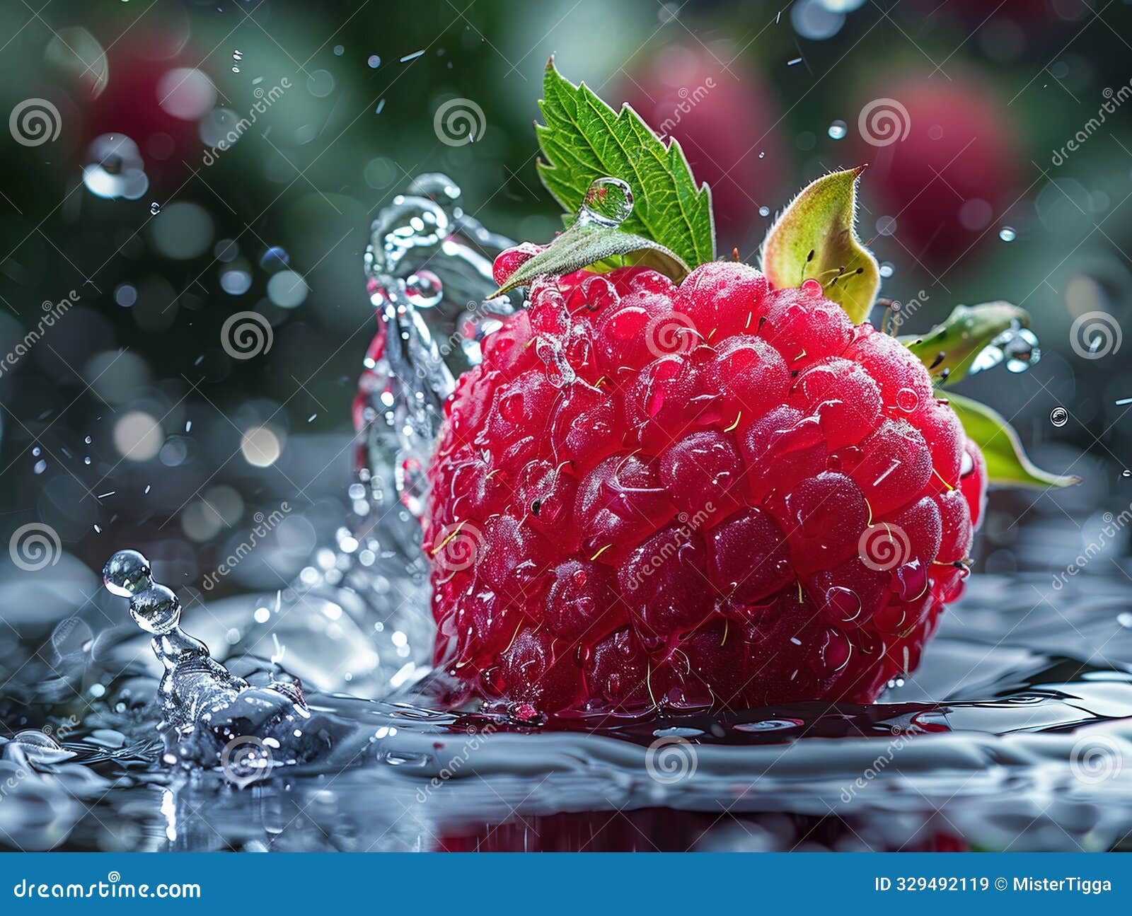 RASPBERRY Splashing with Water on Elegant Black Background Stock Image ...