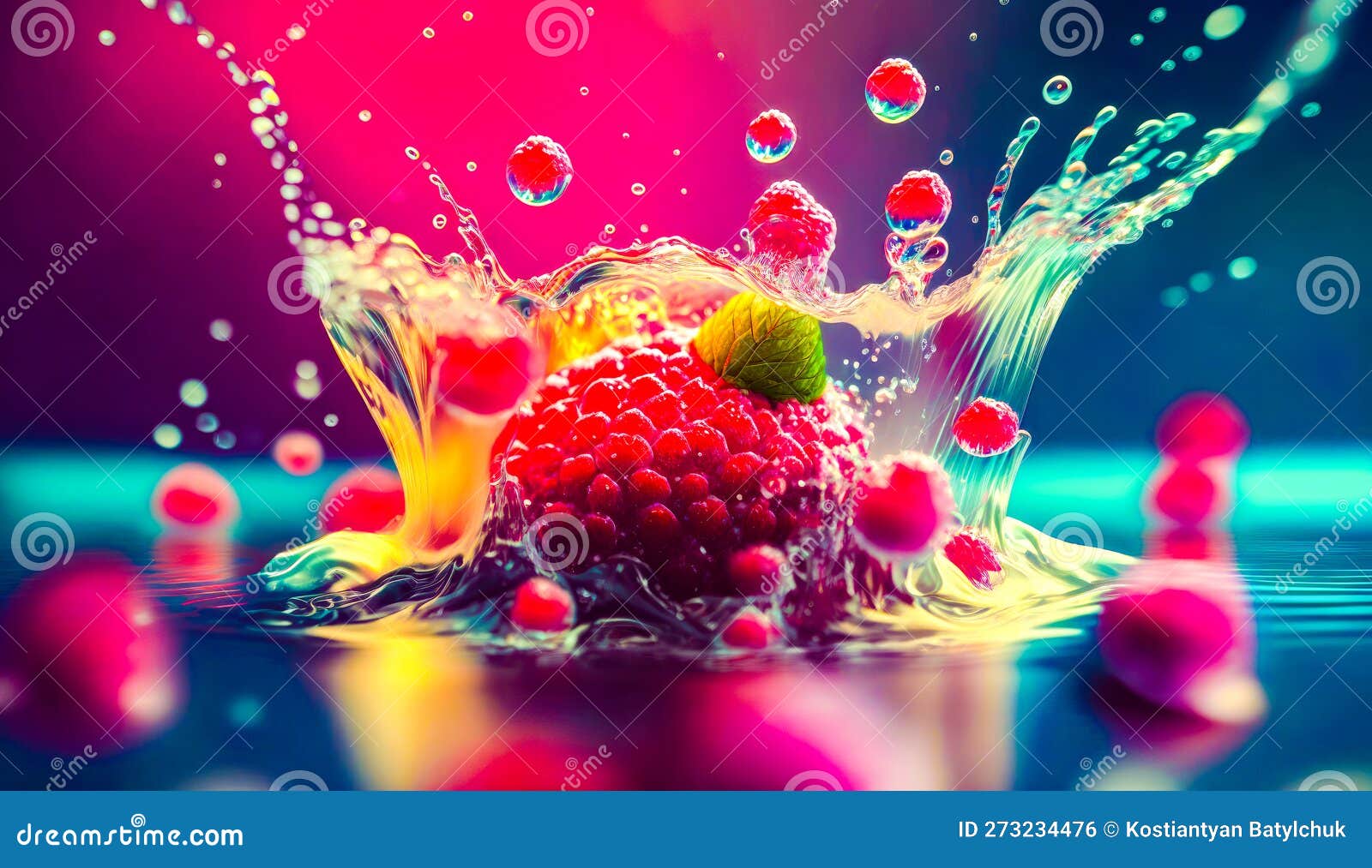 Raspberry Splashing into the Water. Generative AI Stock Illustration ...
