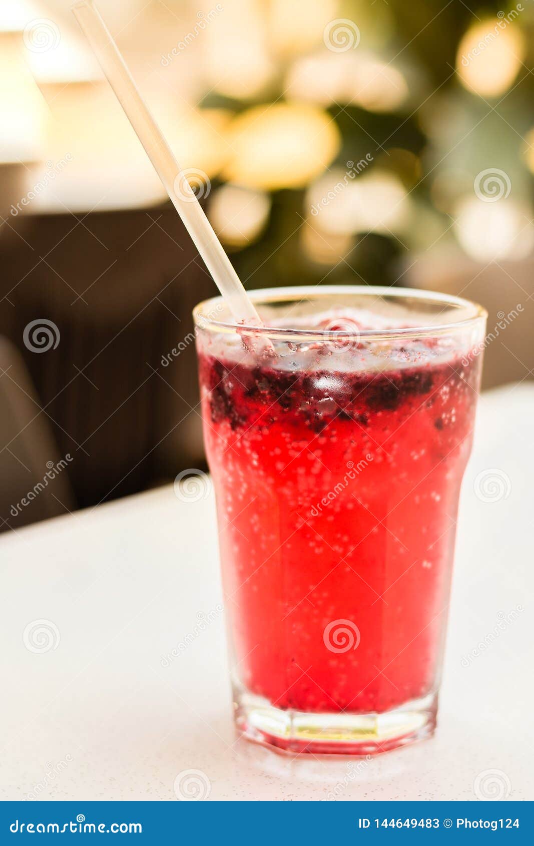 Raspberry and Sprite Lemonade with Ice Cubes in a Glass Stock Image ...