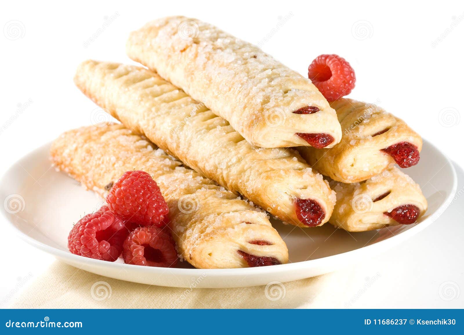 Raspberry Sticks Pastry on White Plate Stock Image - Image of homemade ...
