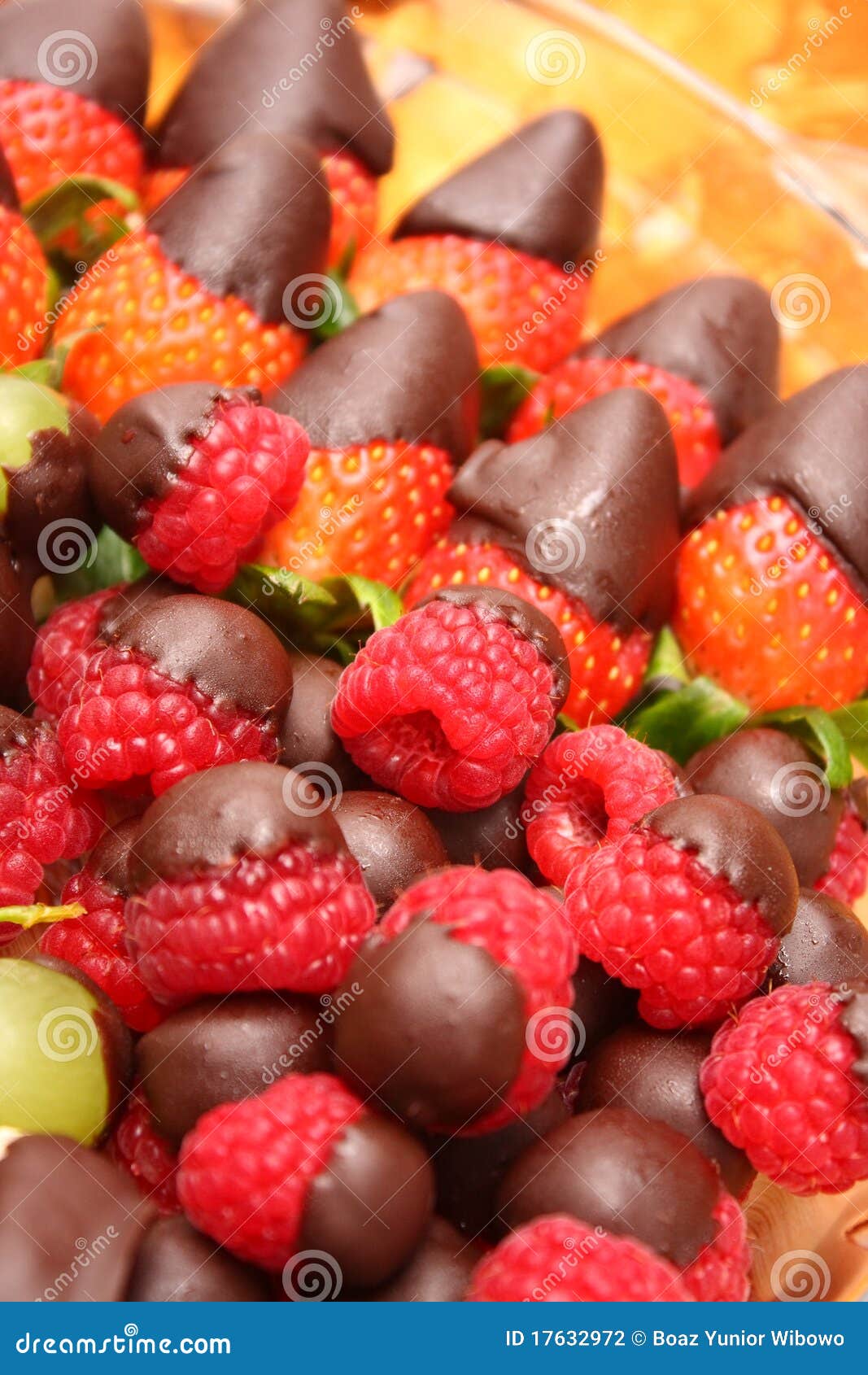 Raspberry and Strawberries with Chocolate Sauce Stock Photo - Image of ...