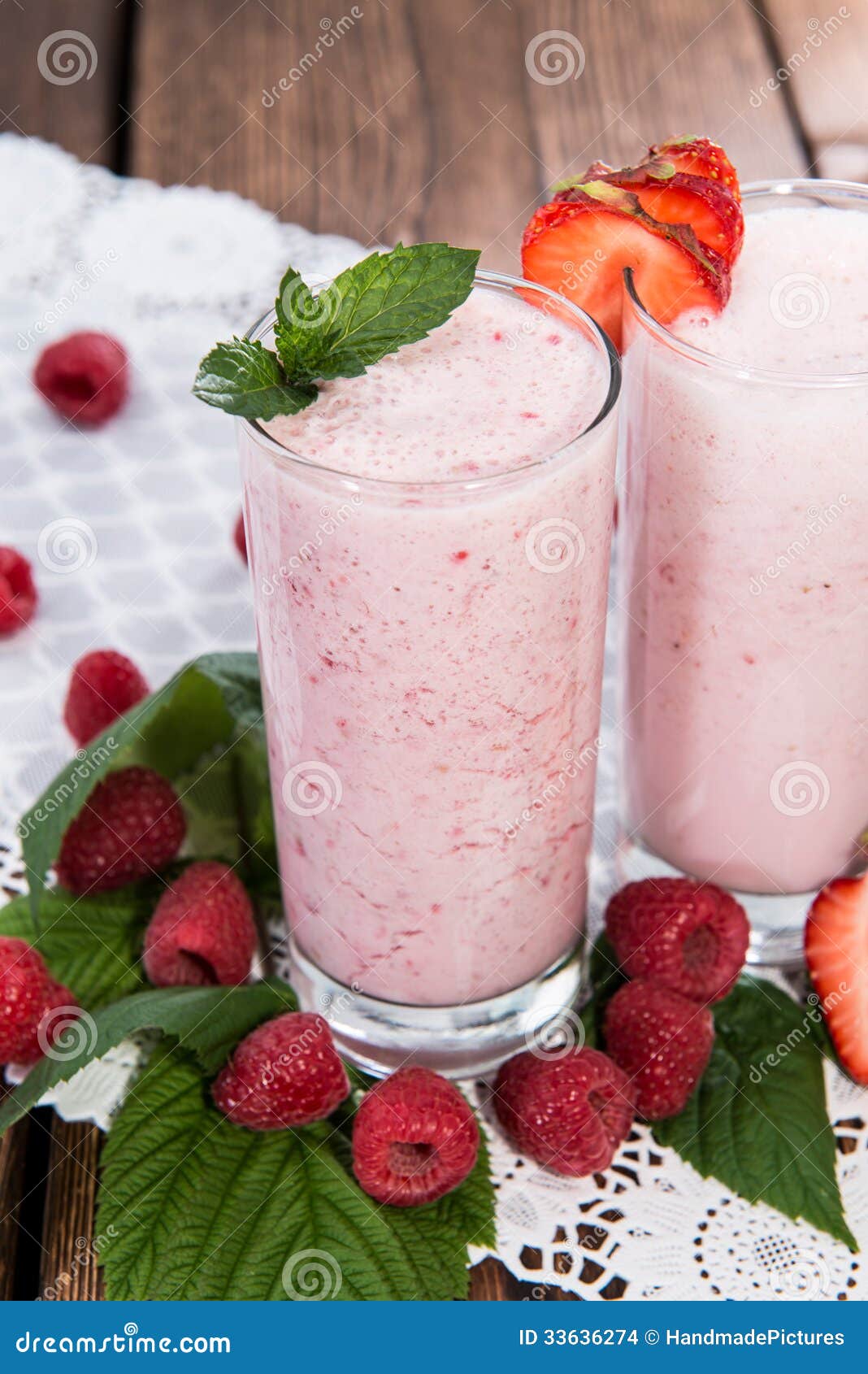 Raspberry and Strawberry Milkshake Stock Photo - Image of milk ...