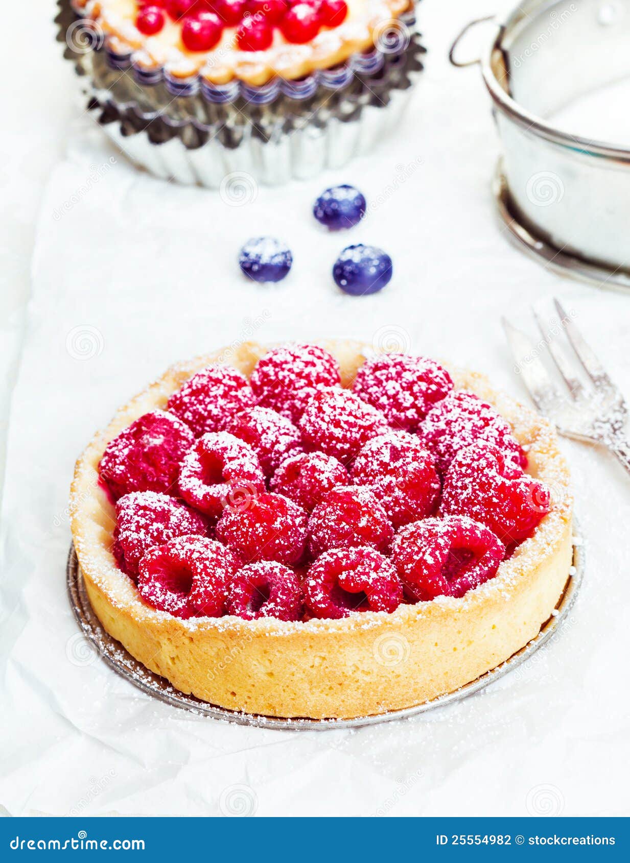 Raspberry Tart Dusted with Sugar Stock Photo - Image of natural, berry ...