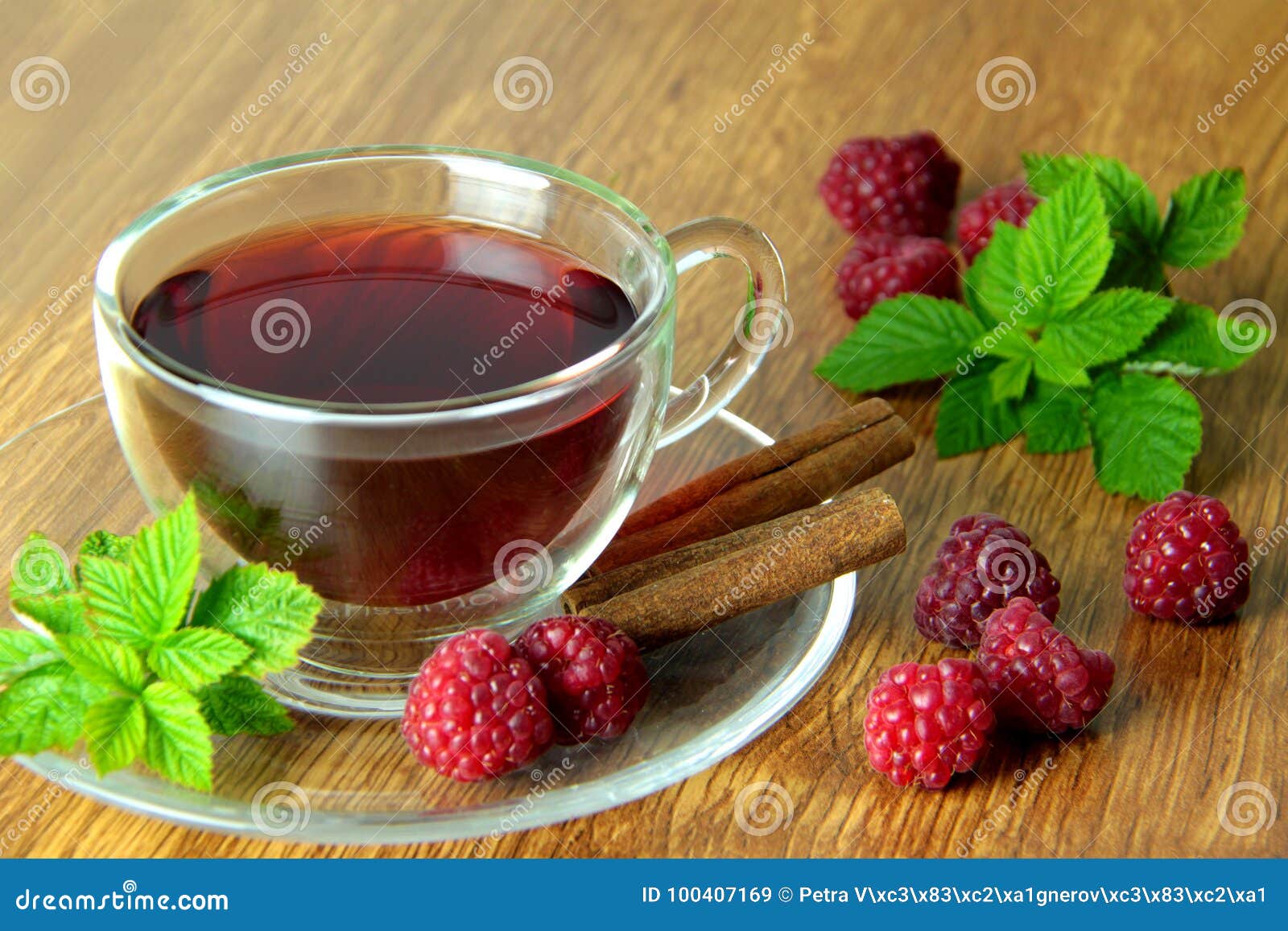 Raspberry Tea with Cinnamon Spices. Fresh Raspberries on Background ...