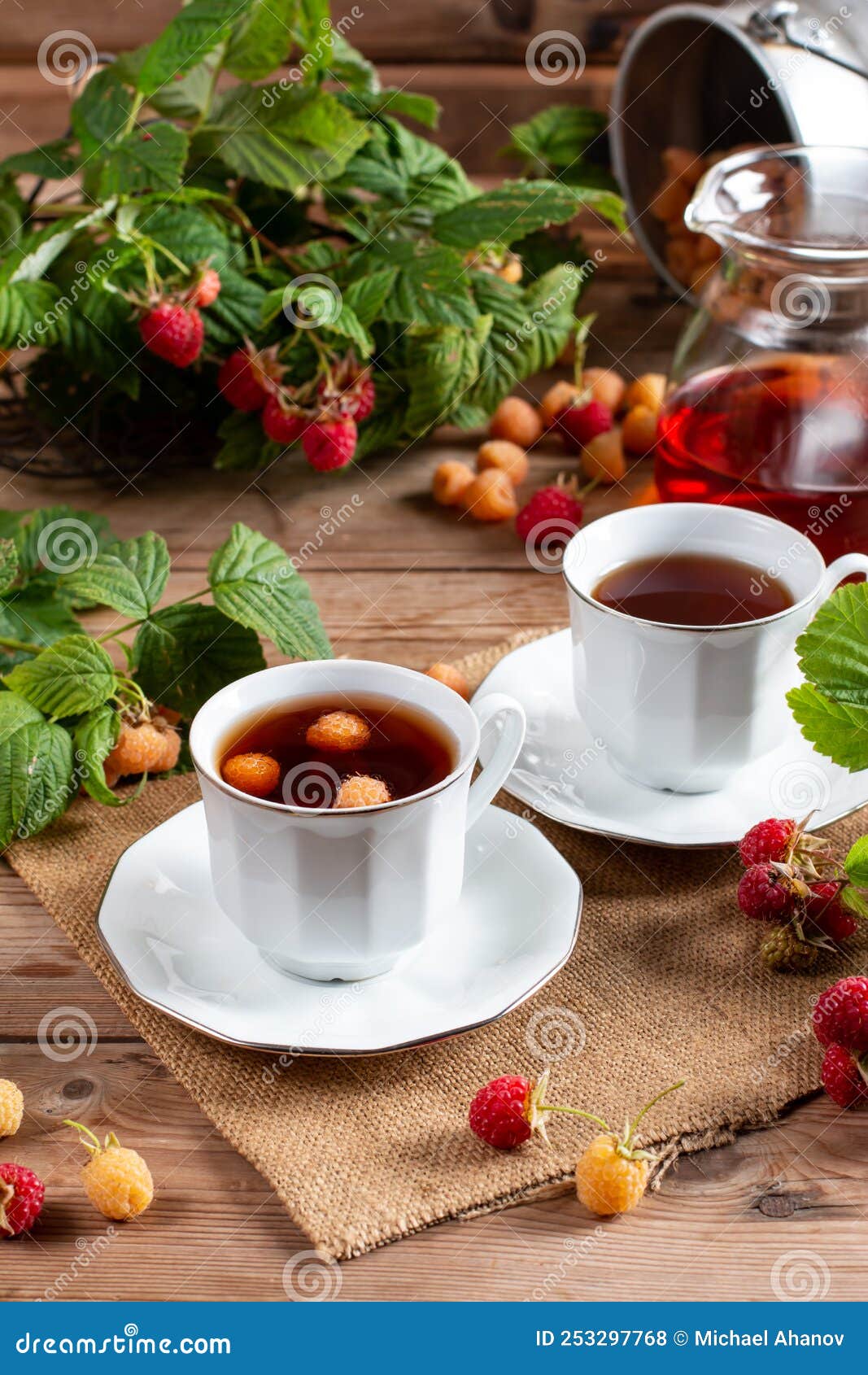 Raspberry Tea with Natural Berries on Wooden Table, Vitamin Tea for ...