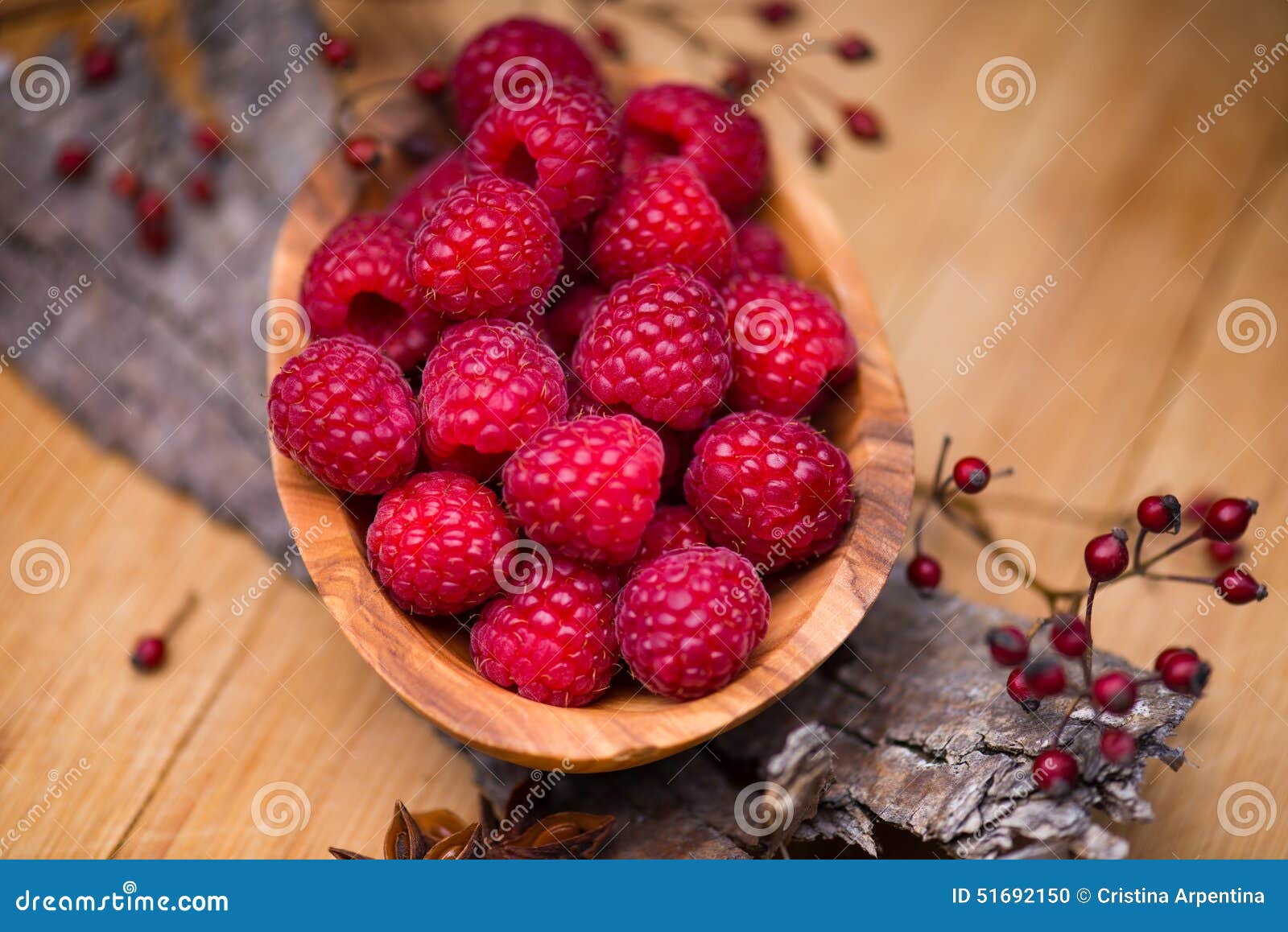 Raspberry in wood bowl stock photo. Image of background - 51692150