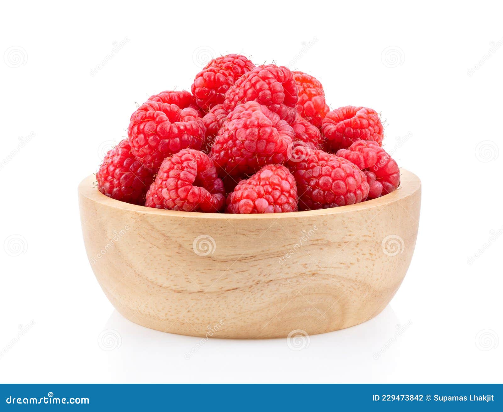 Raspberry in Wood Bowl Isolated on White Stock Photo - Image of green ...