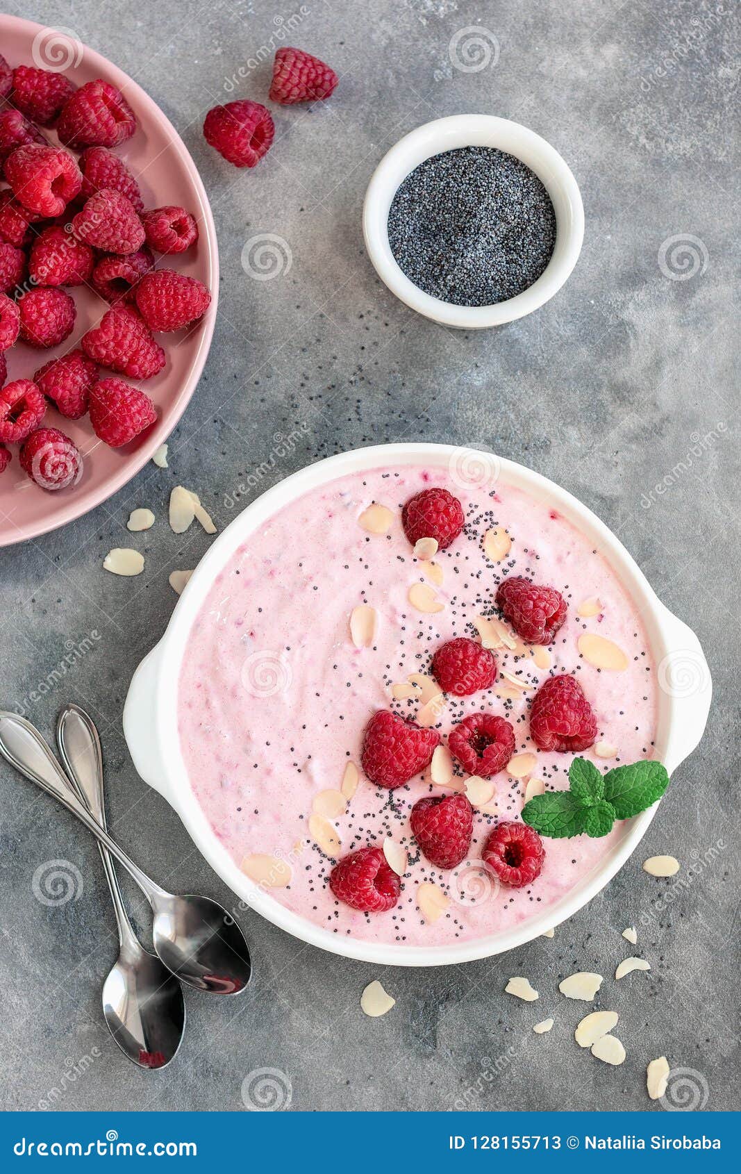 Raspberry yogurt. stock image. Image of healthy, berries - 128155713