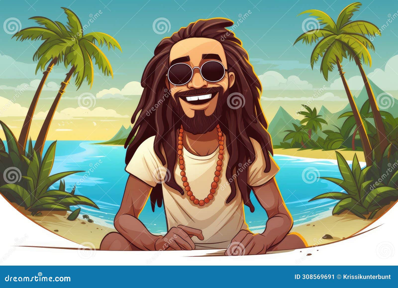 Rasta Man on the Beach Funny Cartoon AI Generated Stock Illustration ...