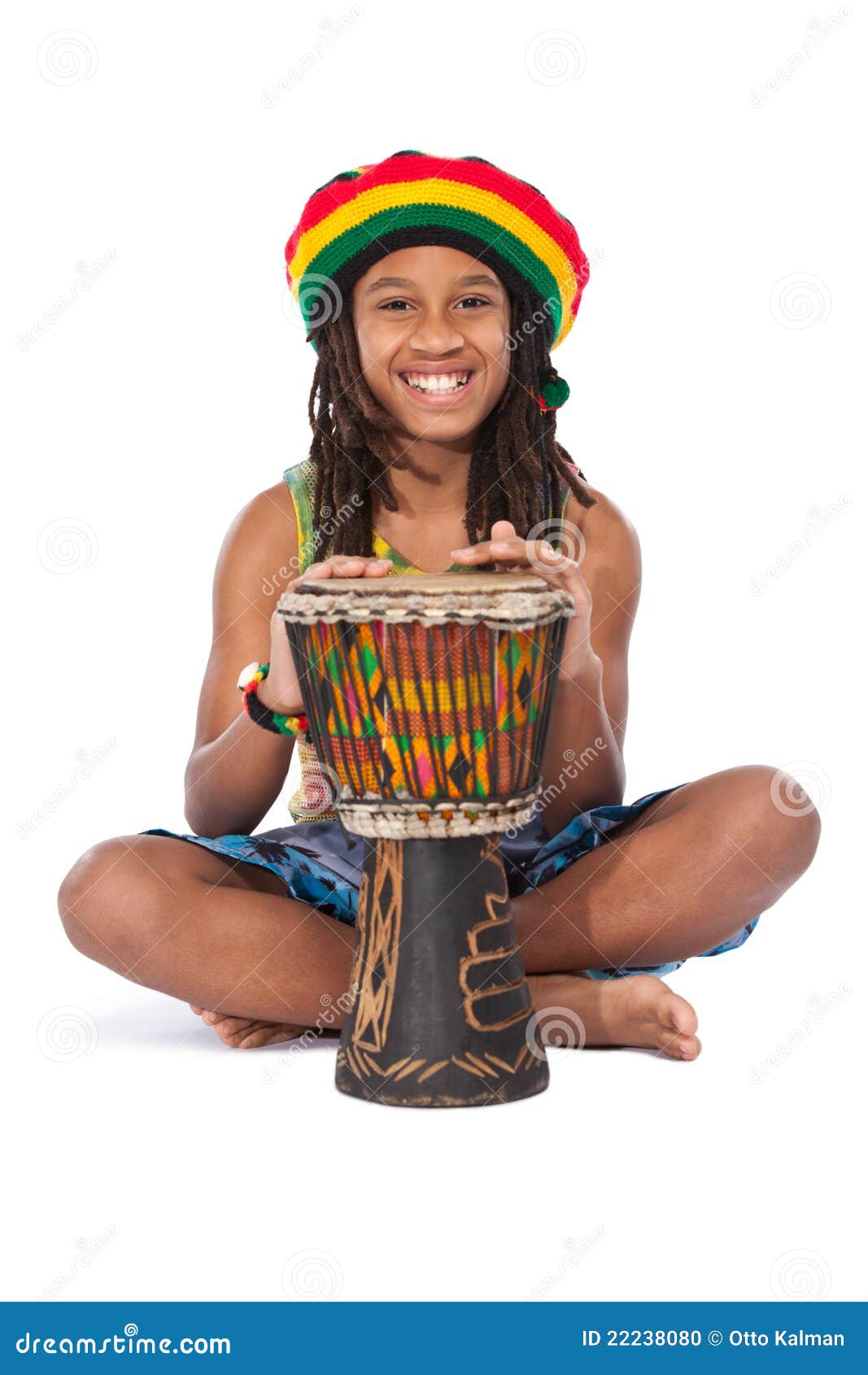 Rasta Man Sitting on the Floor and Beat a Drum Stock Photo - Image of ...