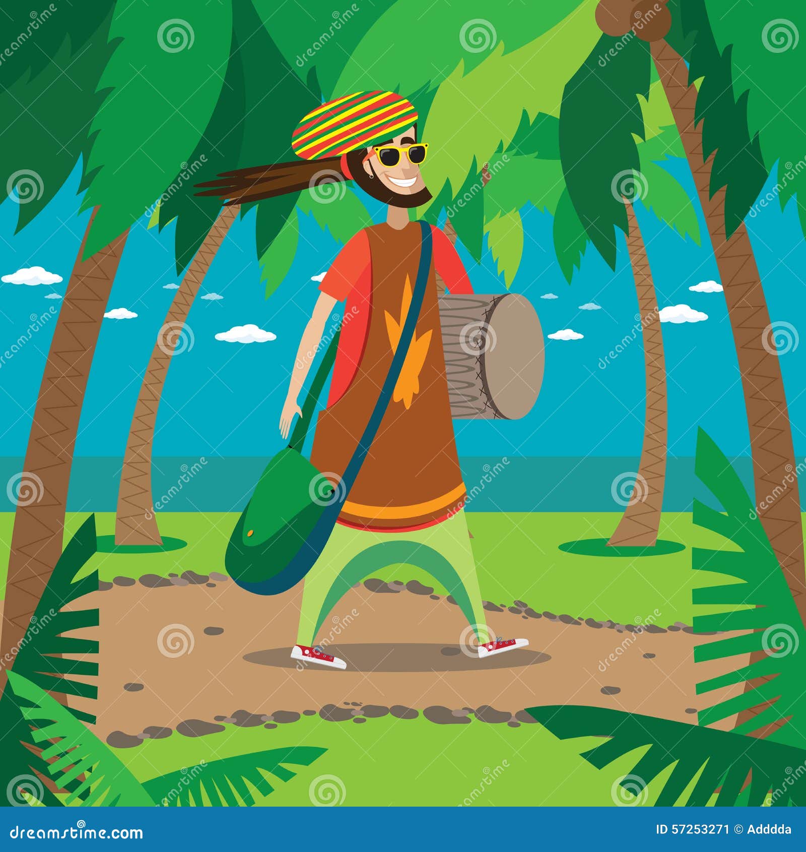 Rasta man walking stock vector. Illustration of rasta - 57253271
