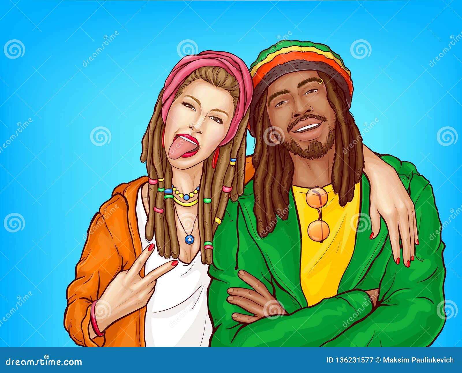 Vector Rastafarian Reggae Artist Flat Style Colorful Cartoon