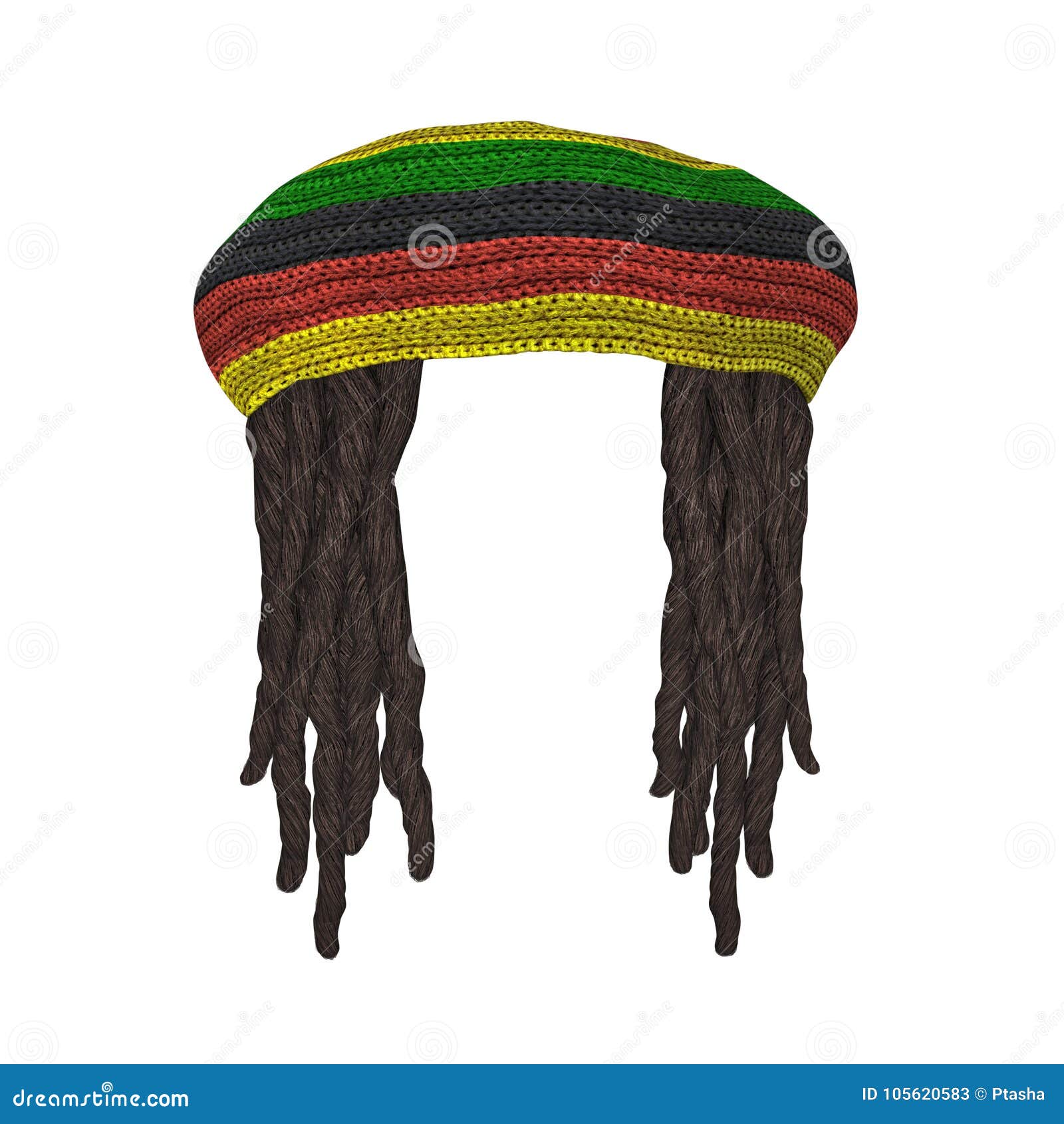 Rastafarians Hat with Dreadlocks Isolated on White Stock Illustration ...