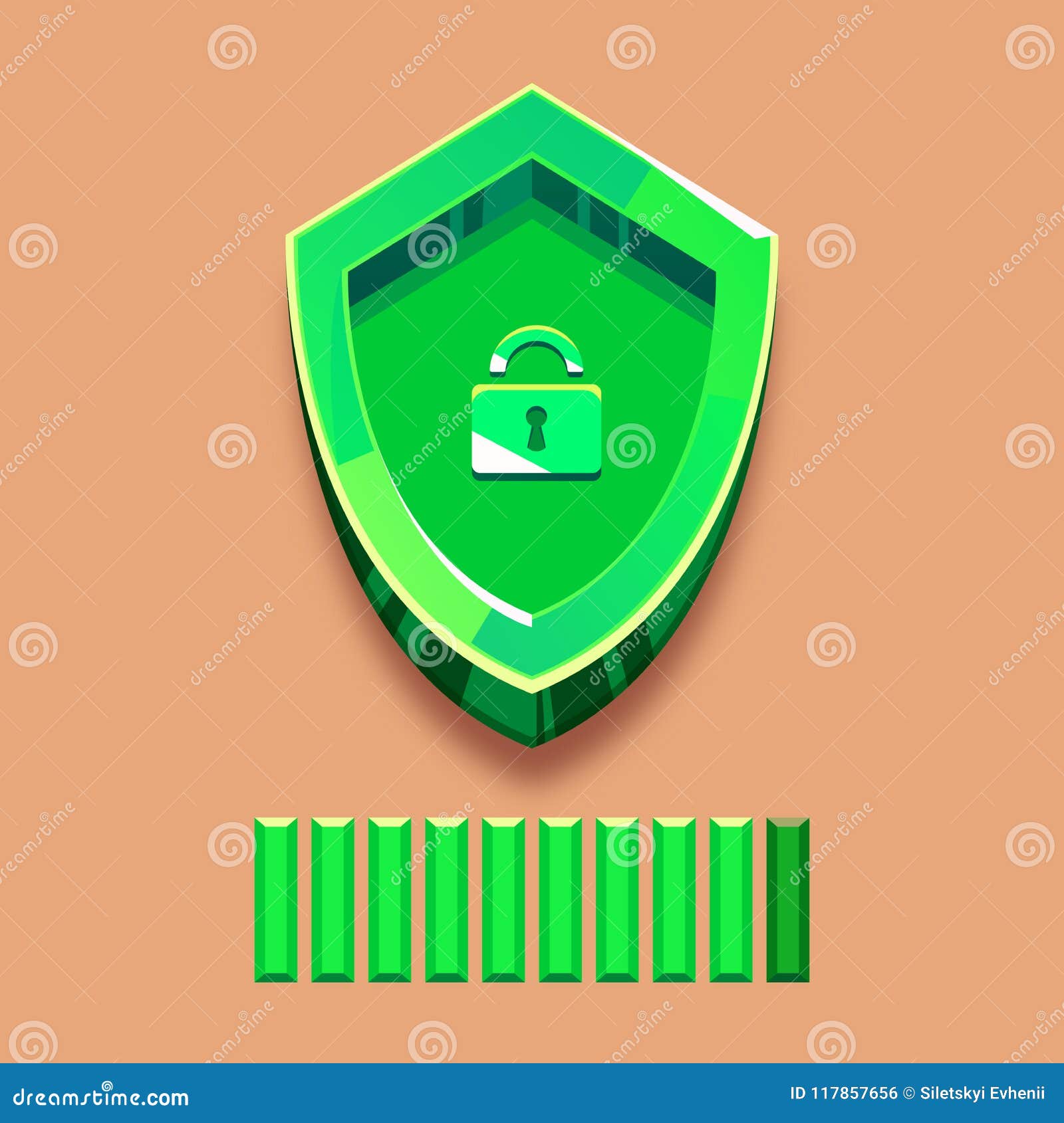 Green Shield with Lock and Loading Strip Stock Illustration ...