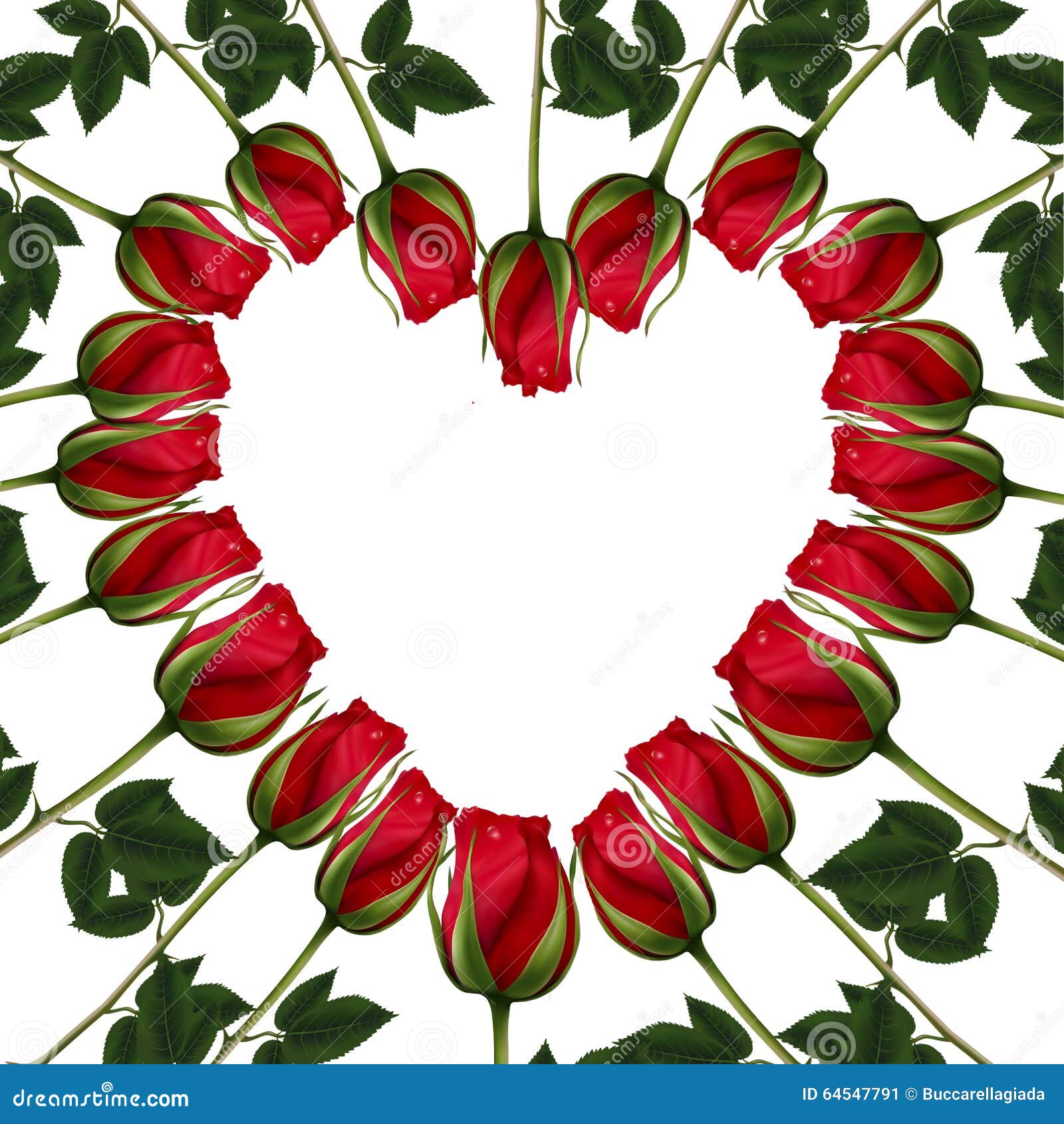 Raster Illustration - Red Roses Heart Shaped Frame - Postcard Stock ...