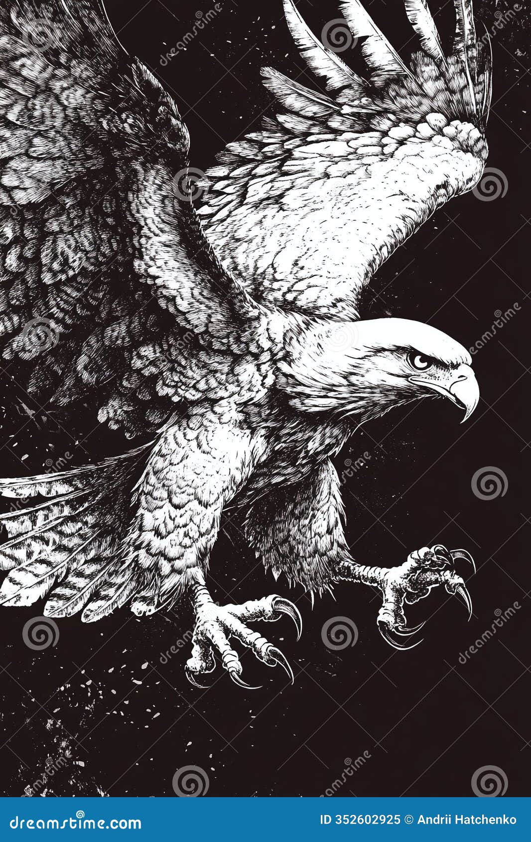 Raster Illustration of a Soaring Eagle with Outstretched Wings and ...