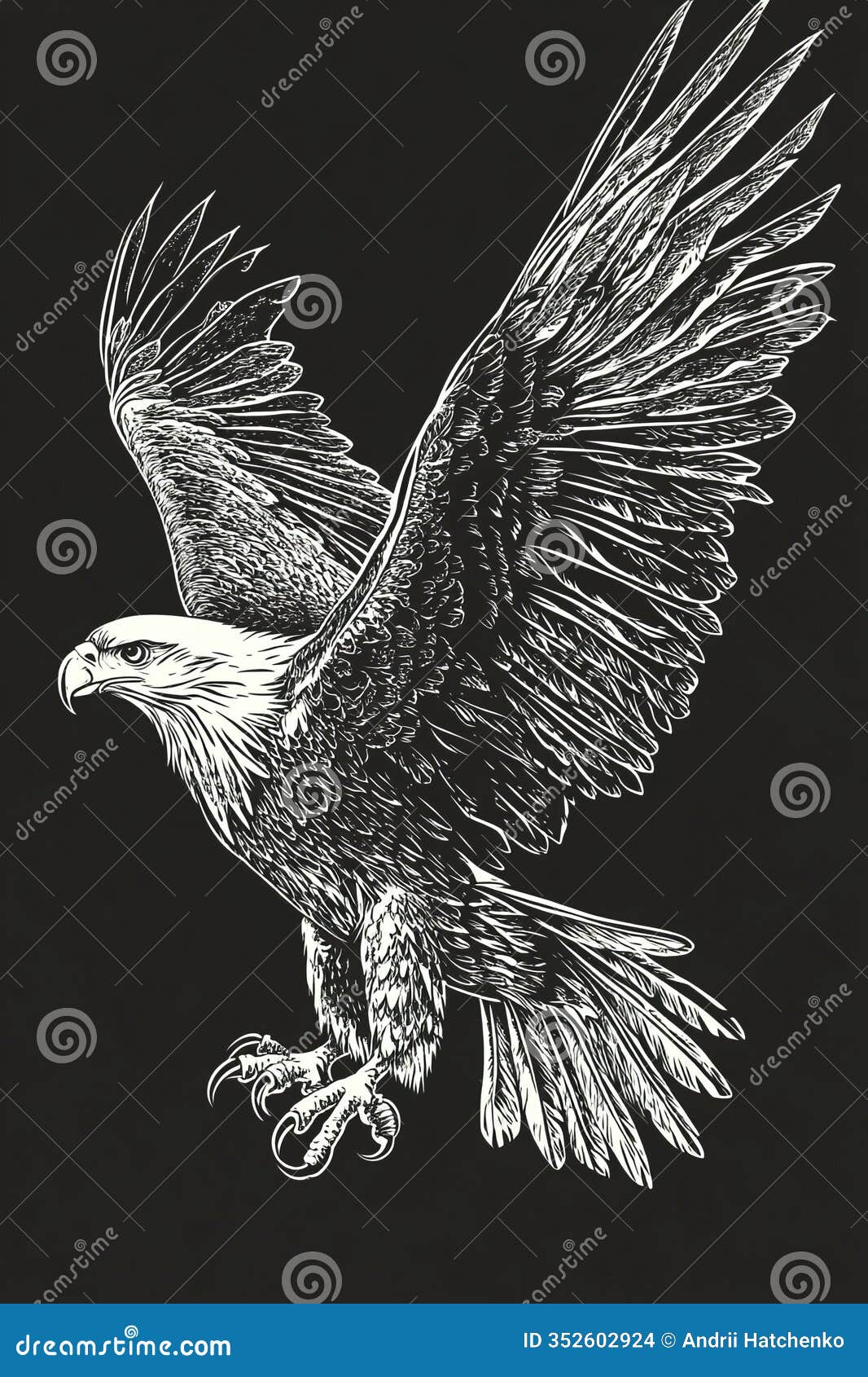 Raster Illustration of a Soaring Eagle with Outstretched Wings and ...