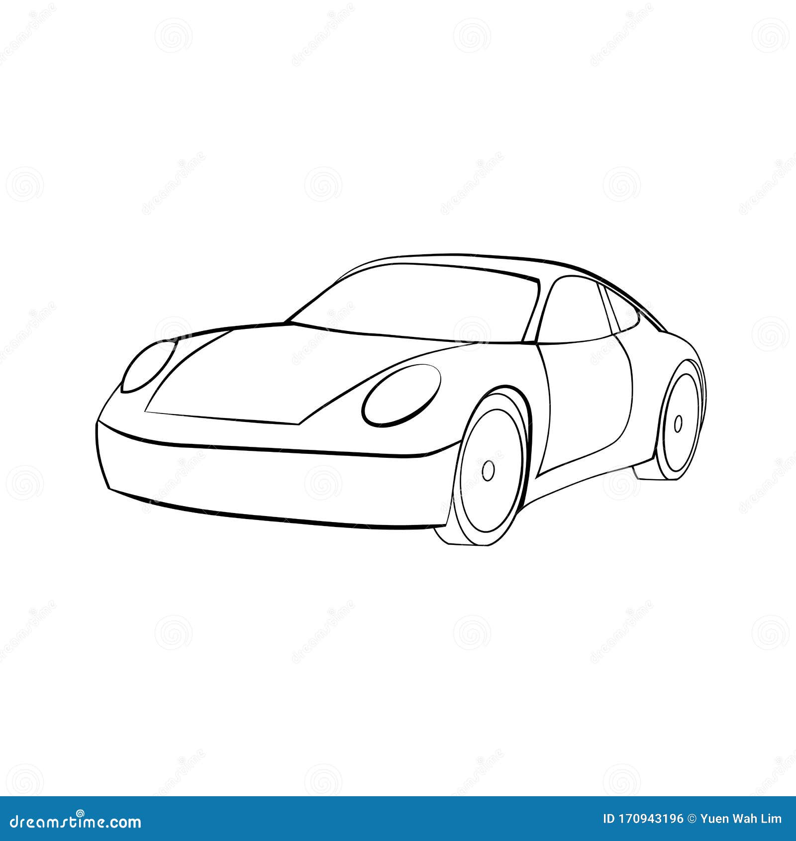 Raster Image of a Sports Car in Black and White Stock Illustration ...