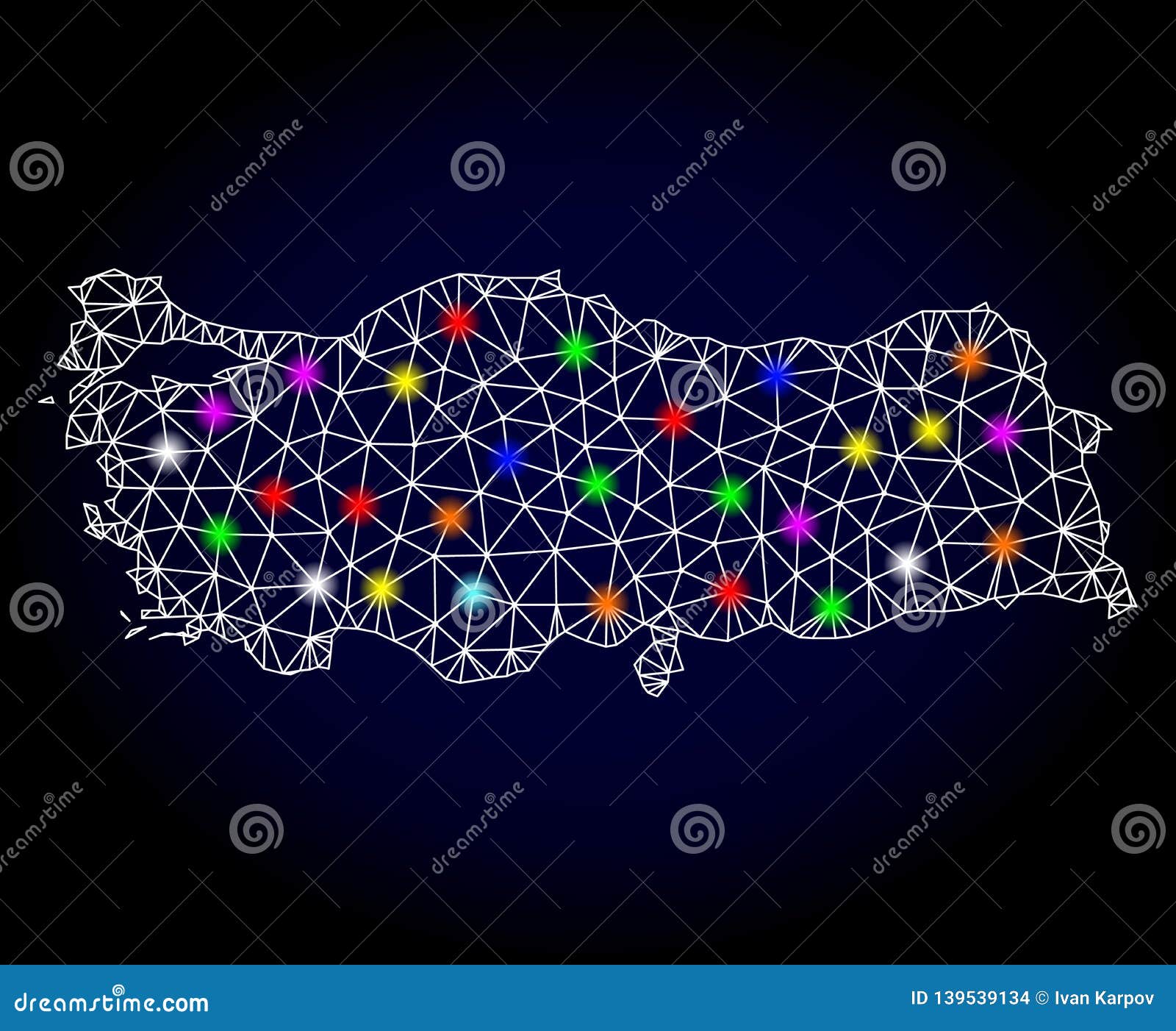Raster Network Mesh Map of Turkey with Glowing Spots for New Year Stock ...