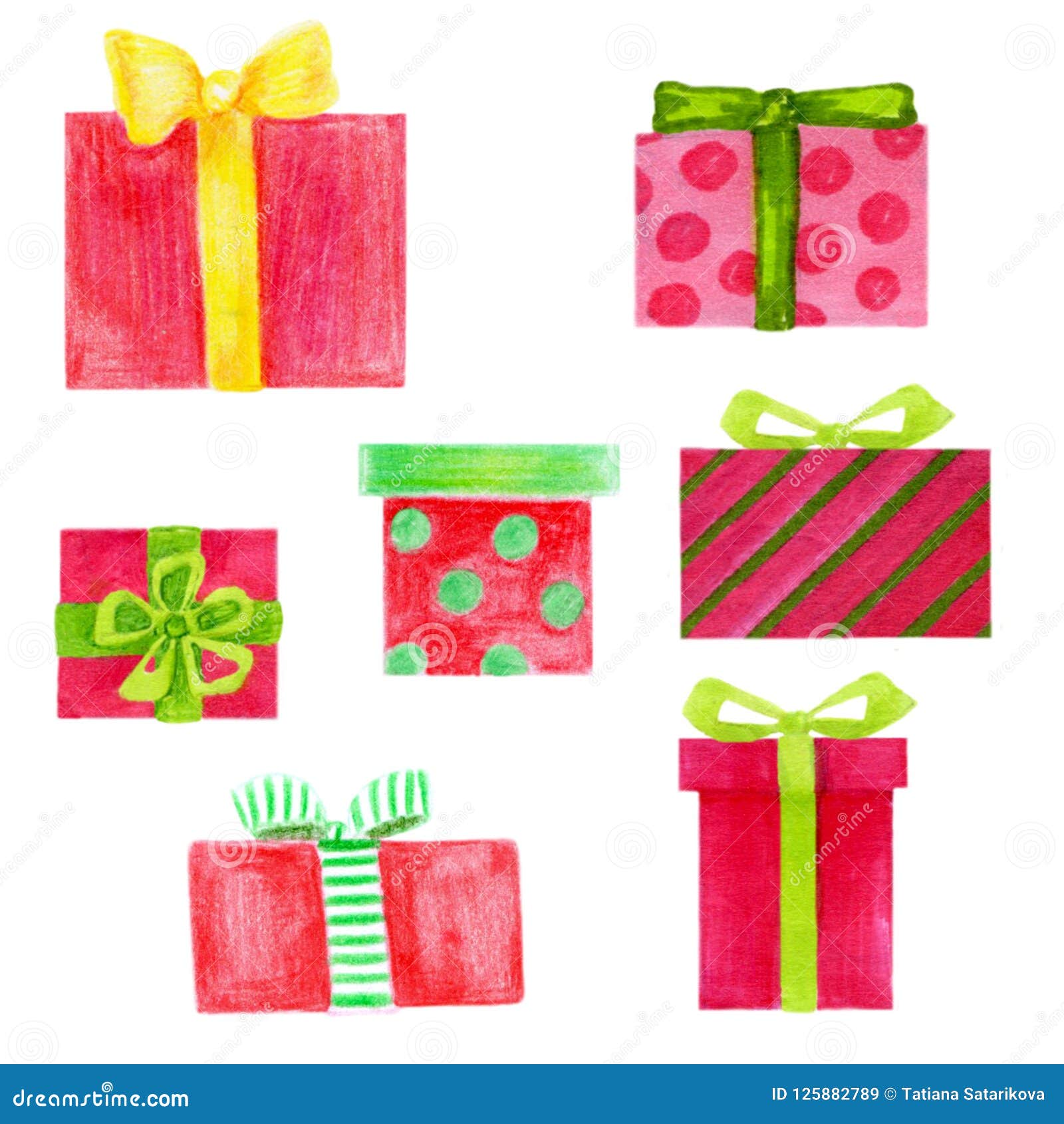 Raster Set of Different Red Gift Boxes. Flat Design. Stock Illustration ...