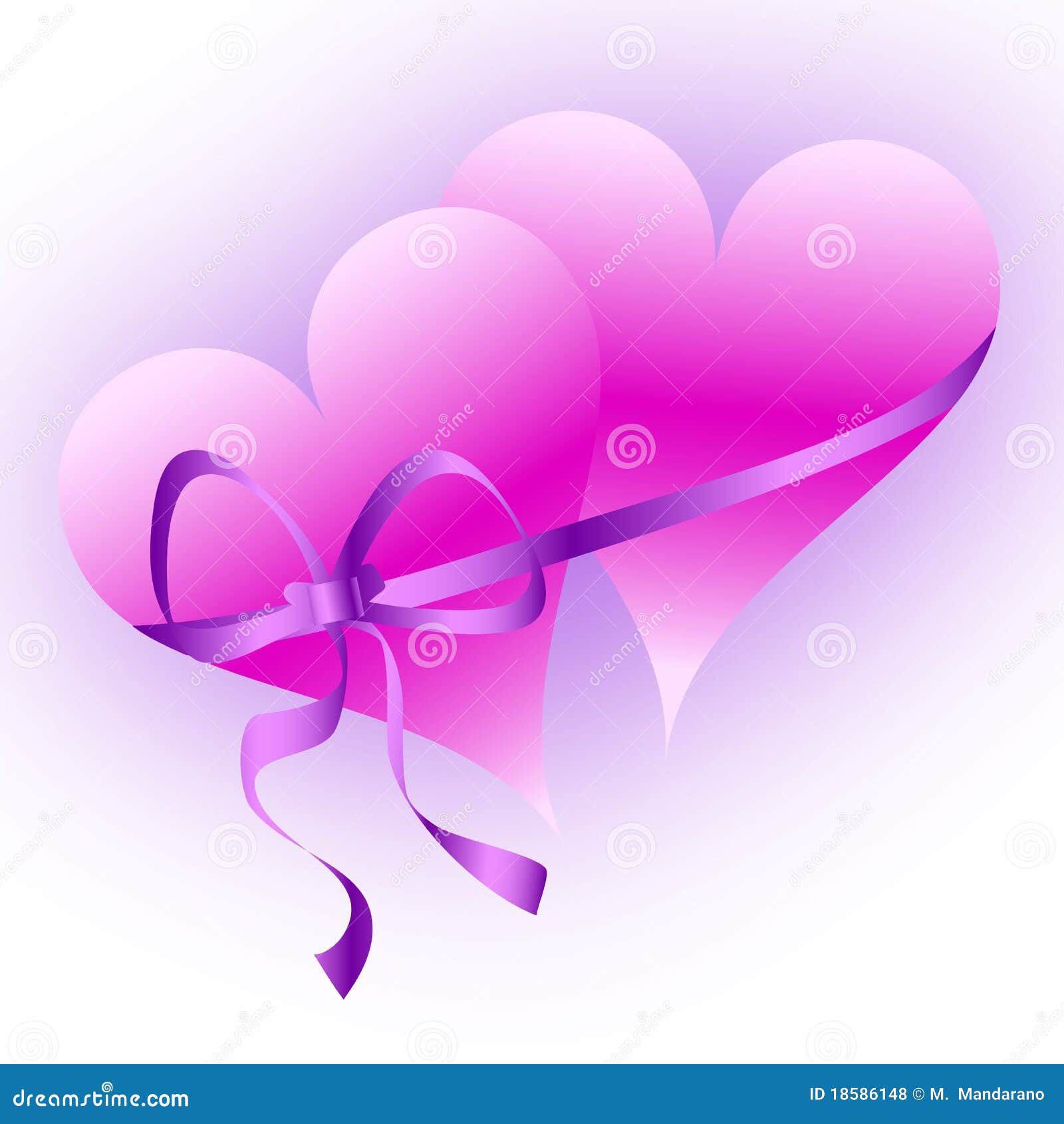 Raster-Two Pink Hearts are Tied with a Ribbon. Stock Illustration ...